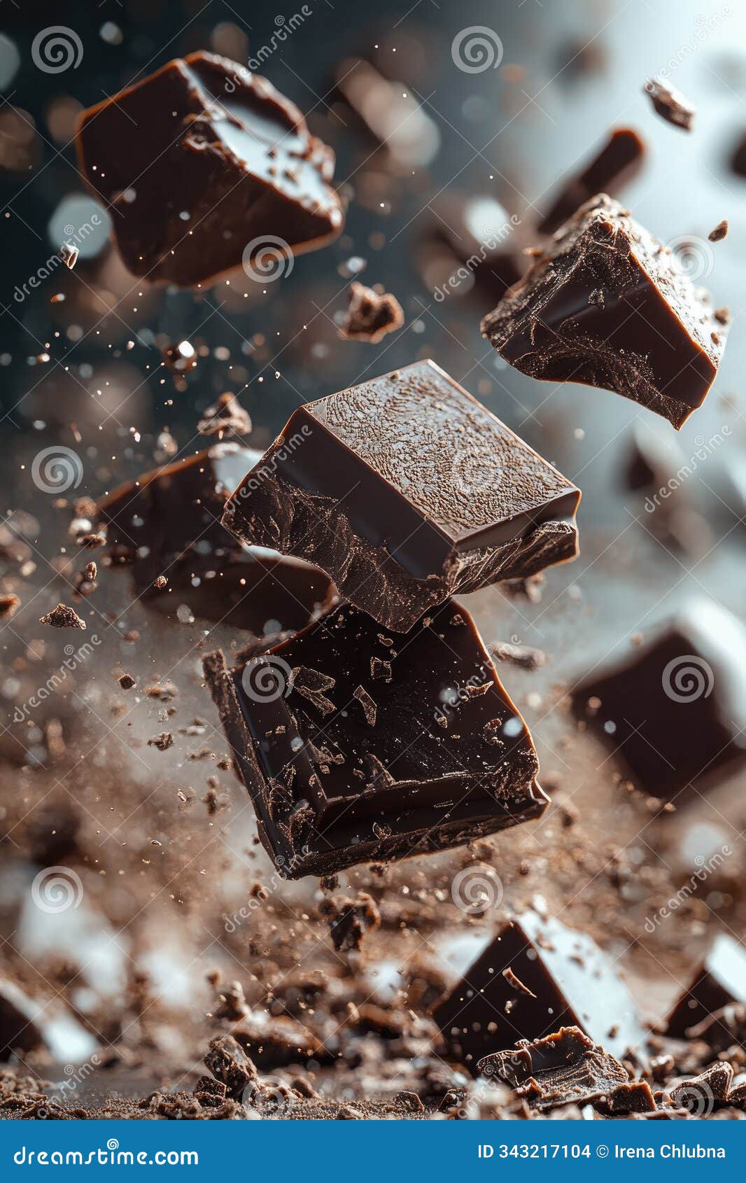 Dark Chocolate Bars Exploding Creating Splash of Melted Chocolate Stock ...