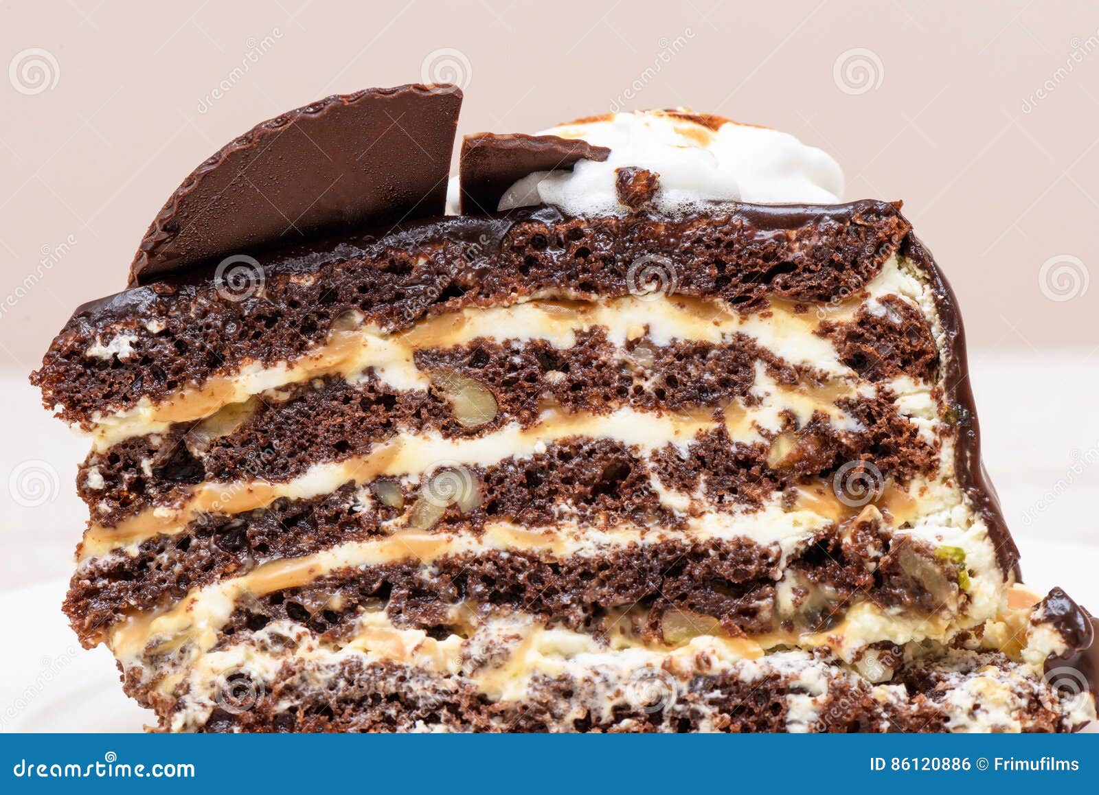 Dark chocolate cake slice stock photo. Image of piece - 86120886
