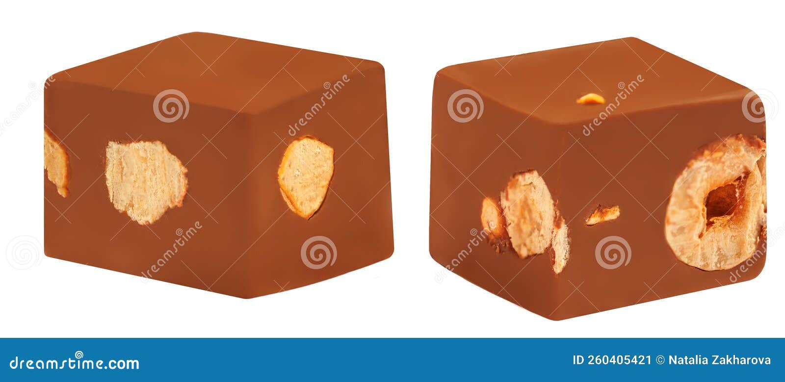 Dark Chocolate Candy Cube with Nuts Isolated on White Background Stock ...