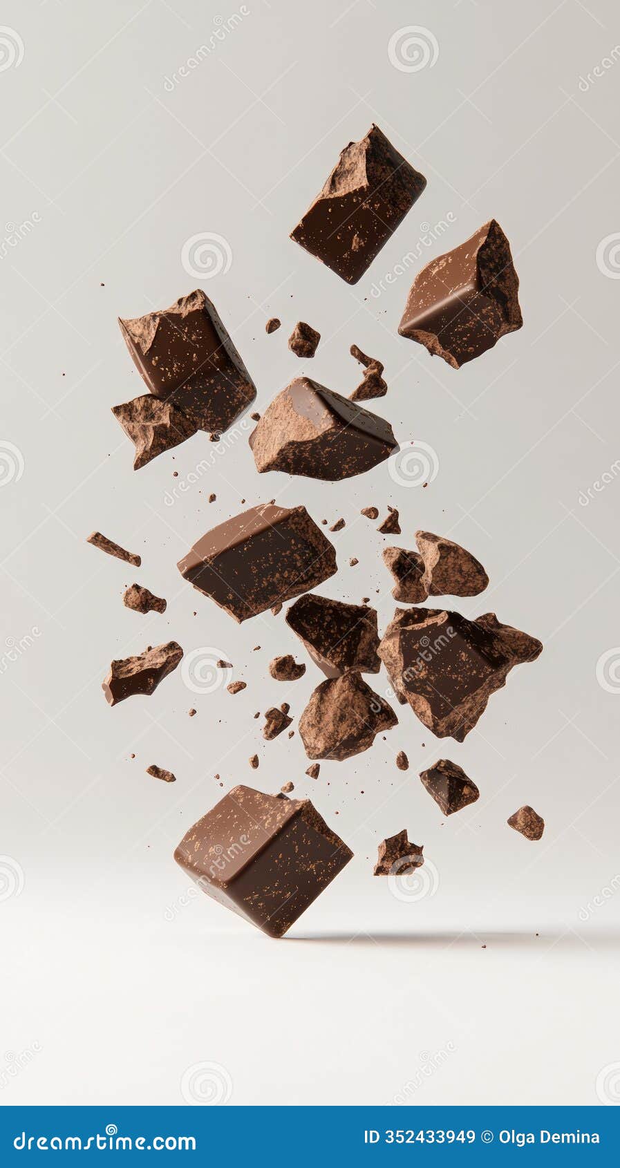 Dark Chocolate Chunks Exploding on White Background Stock Image - Image ...