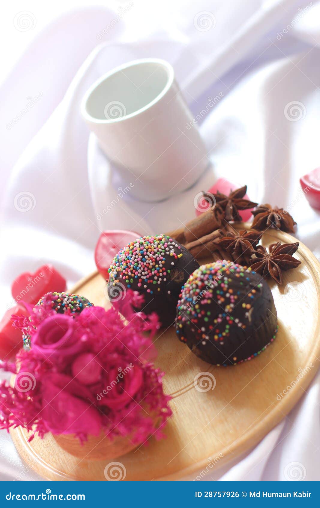 Dark Chocolate Cupcake Serve on Wooden Plate Stock Photo - Image of ...