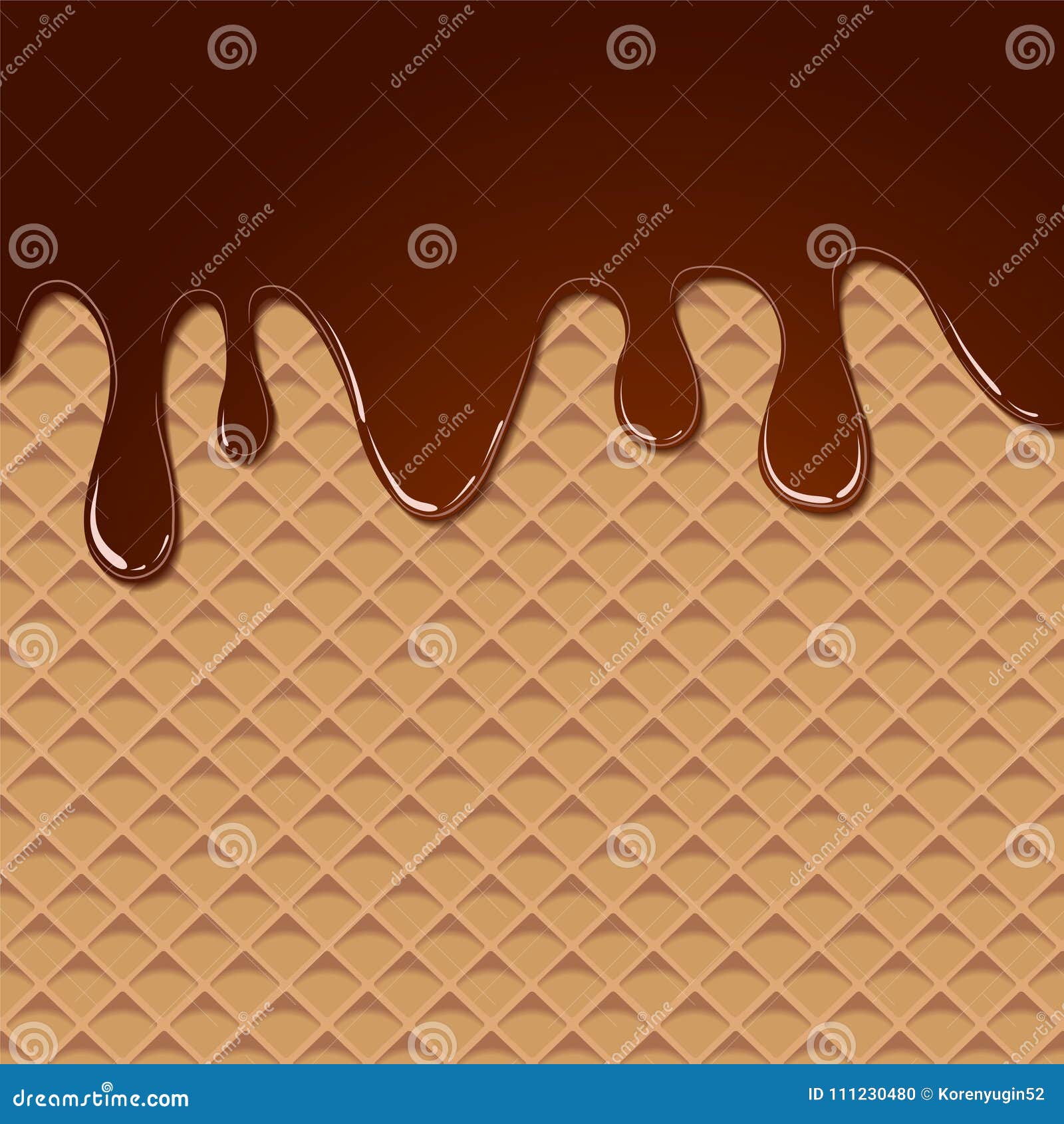 Dark Chocolate Melted On Wafer Background Vector Illustration Stock