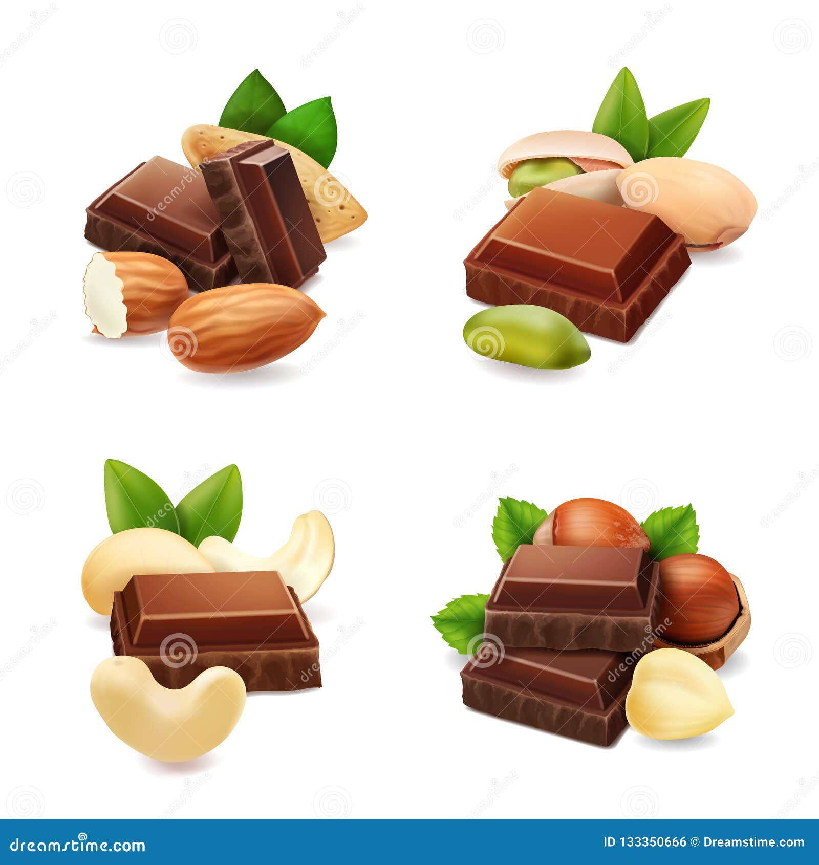 Dark Chocolate with Nuts Realistic Set Isolated Vector Illustration ...