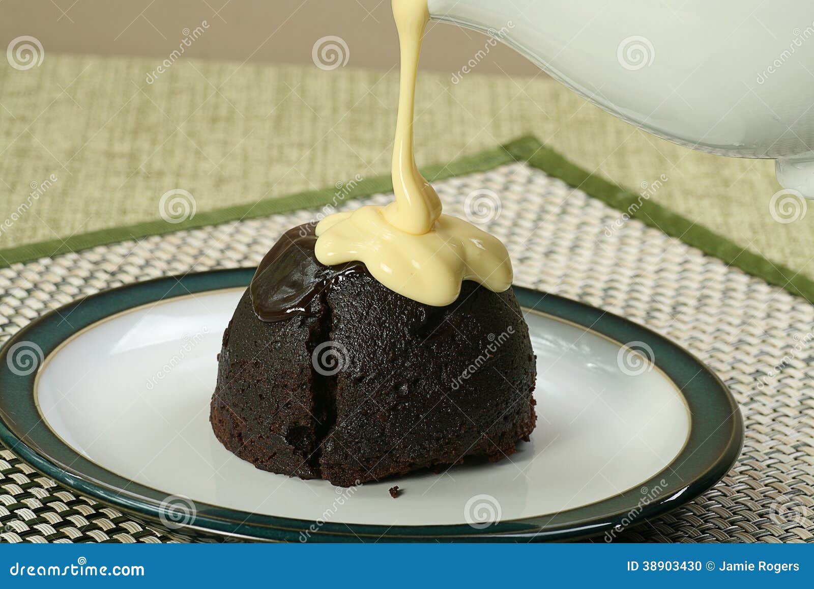 Dark Chocolate Sponge and Custard Stock Photo - Image of bake, portion ...