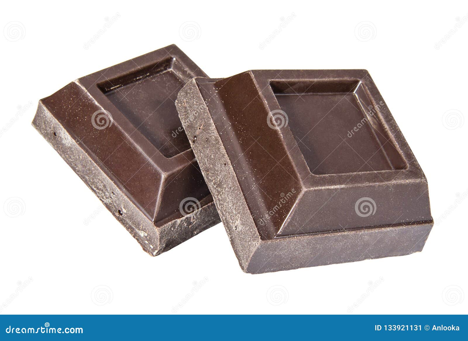 Dark Chocolate Square Pieces on a White Background Stock Image - Image ...