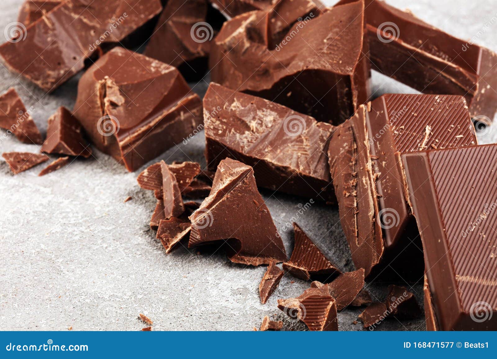 Dark Chocolate Stack, Chips and Powder with Chocolate Bars and Block ...