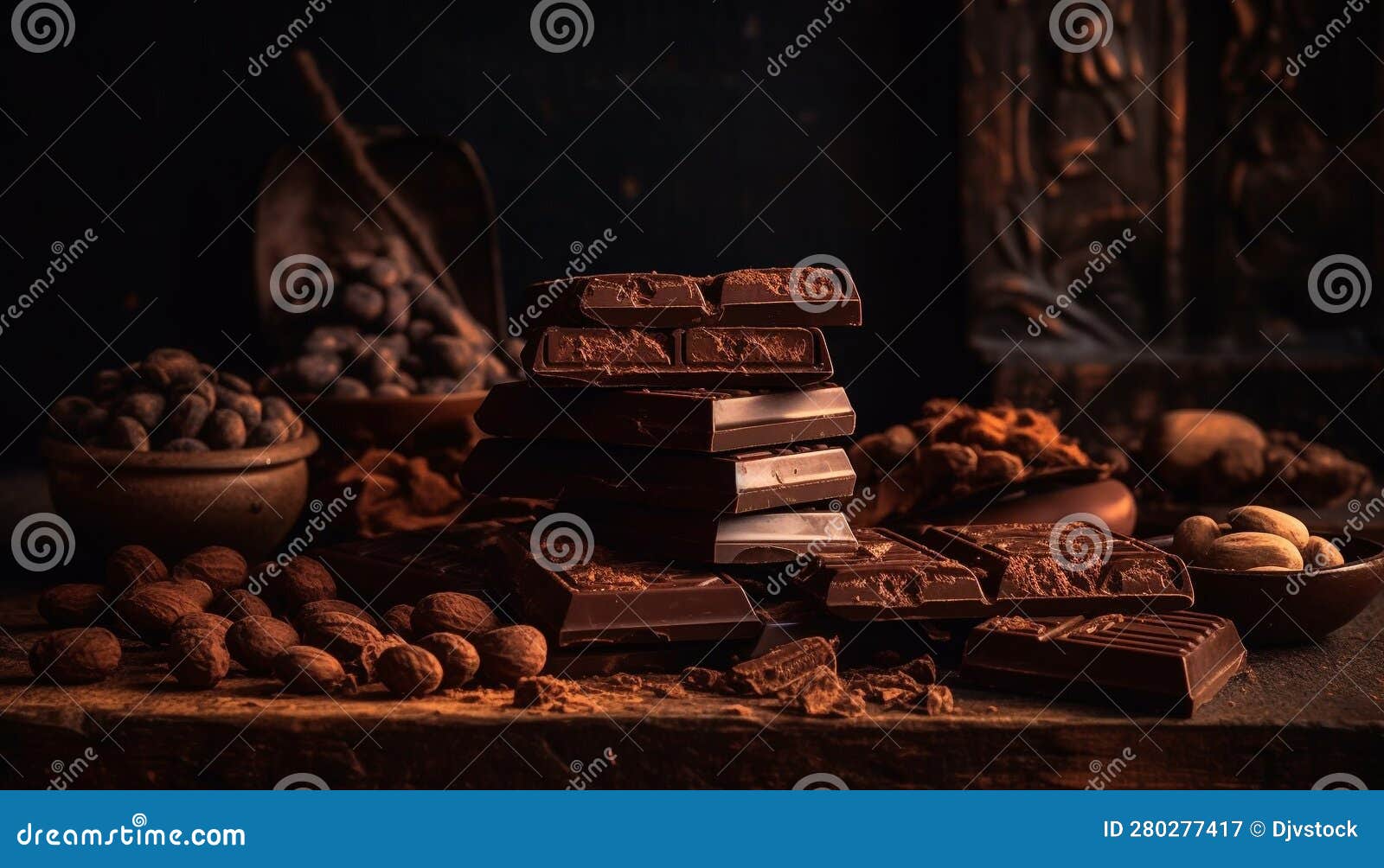 Dark Chocolate Stack on Wooden Table, Indulgence in Sweet Temptation ...