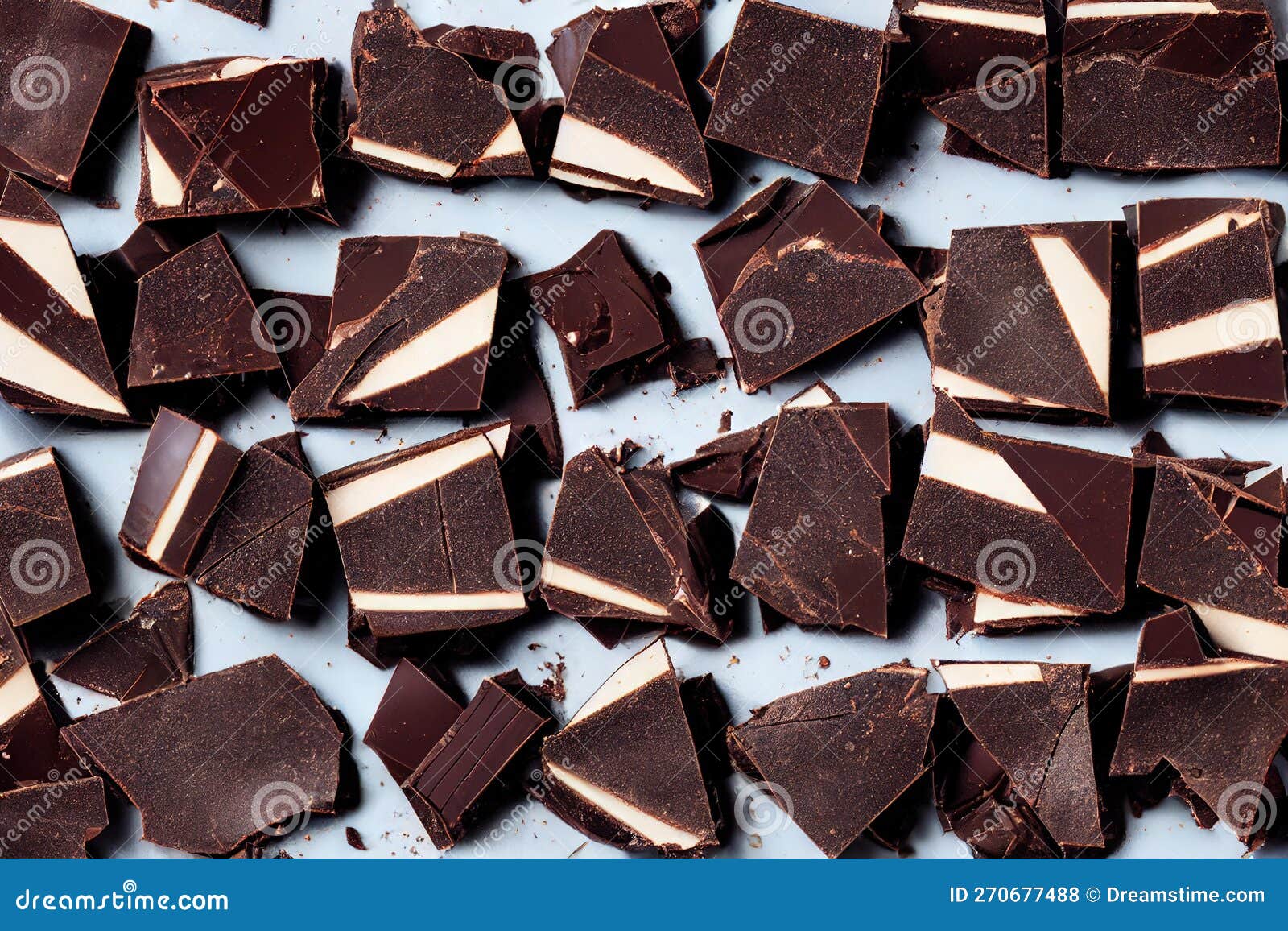 Dark Chocolate with Strips of White Chocolate on Blue Background ...