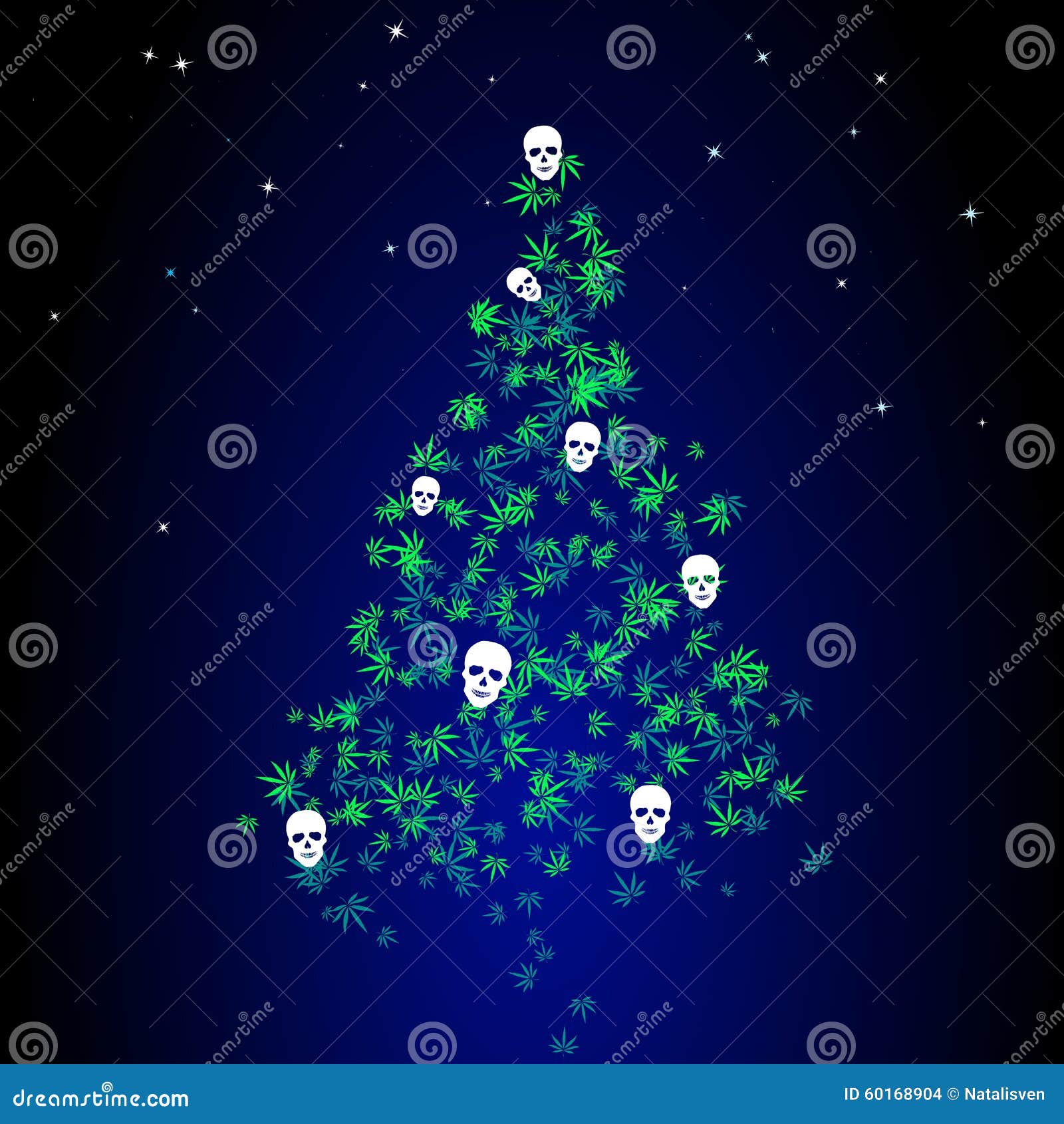 Dark Christmas Tree with Marijuana Leaves and Human Skulls Stock Vector ...