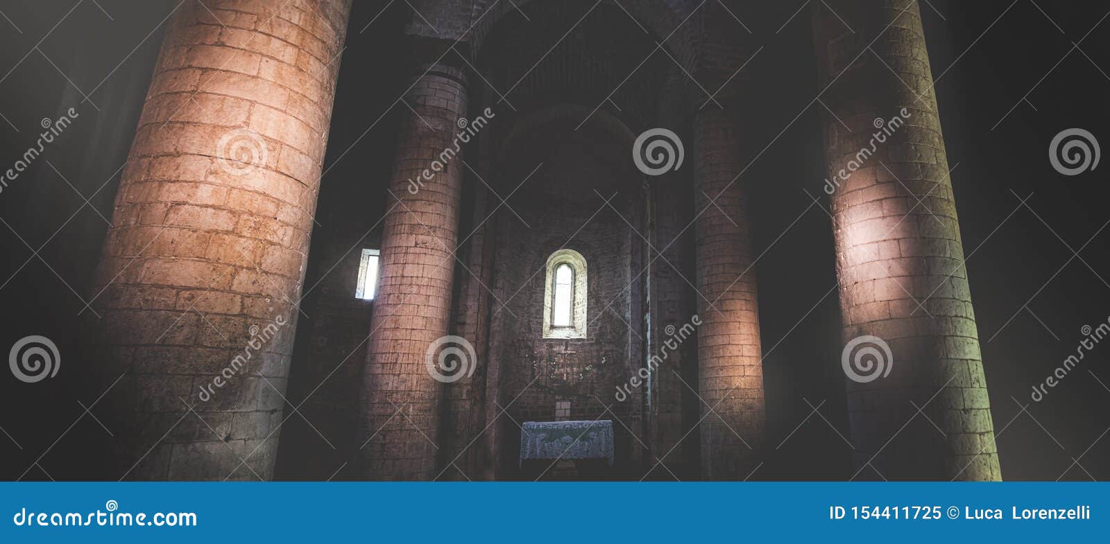 Dark Church Interior Columns Sun Rays Light Horizontal Panoramic Stock ...