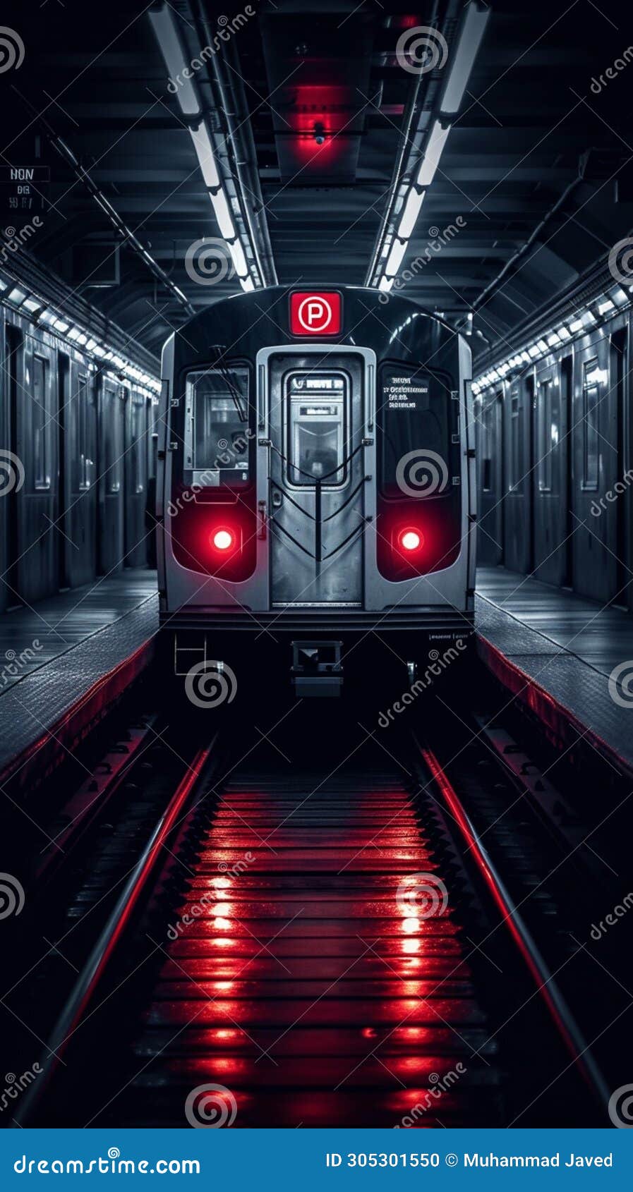 Dark City Life Reflected Inside the Subway Train Amidst Old ...