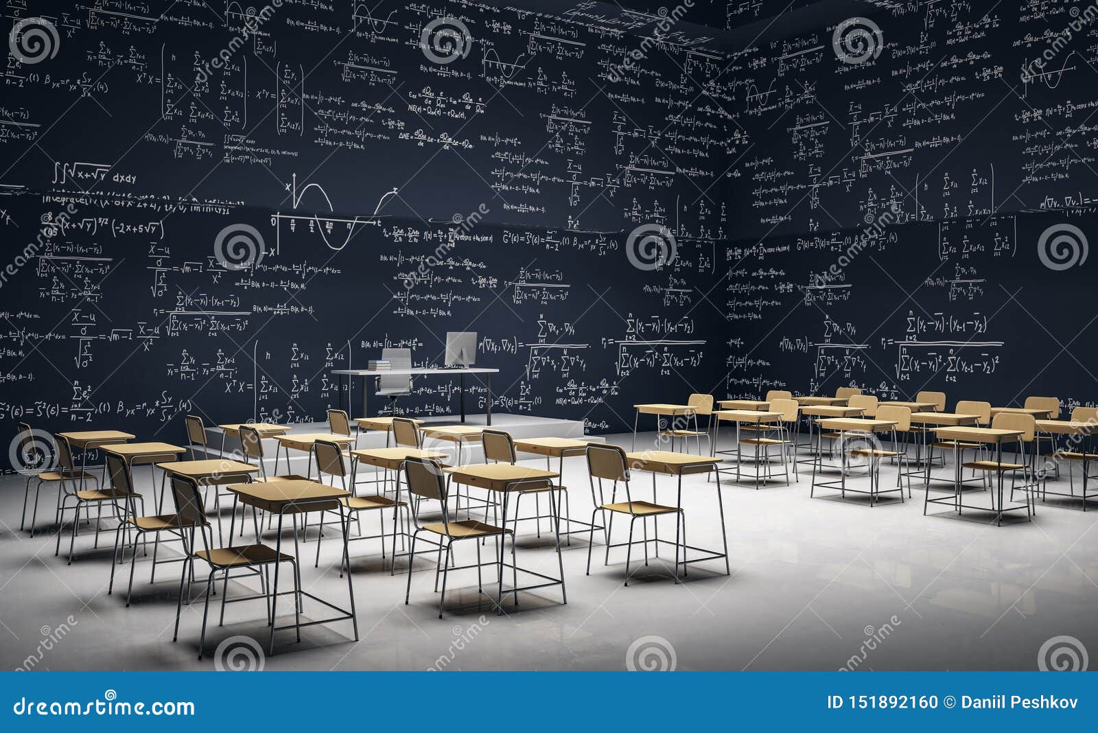 Dark Classroom with Math Formulas Stock Illustration - Illustration of ...