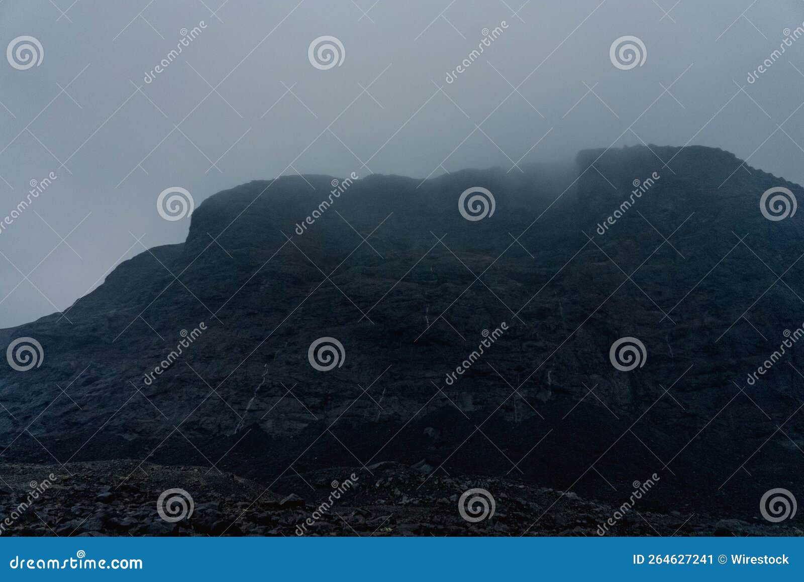 Dark cliff on a foggy day. stock image. Image of view - 264627241