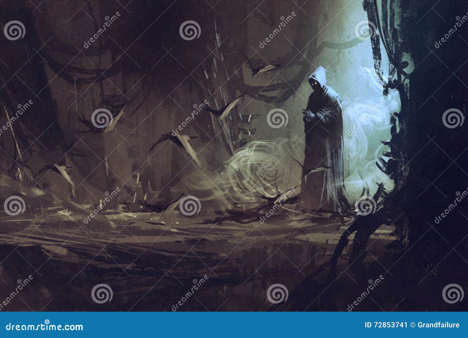 Dark Cloak in Mysterious Forest Stock Illustration - Illustration of ...