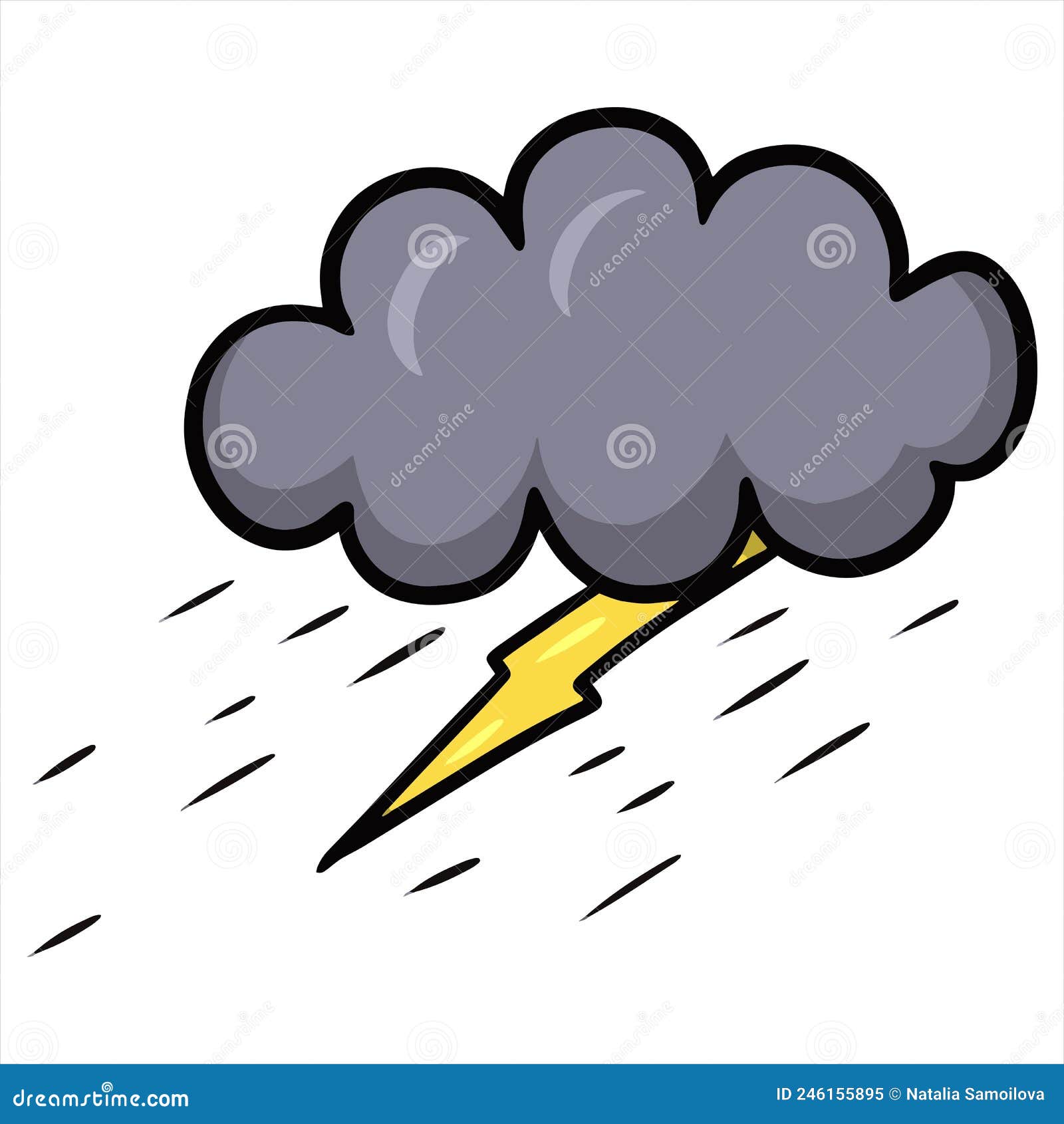 Dark Cloud with Lightning and Thunderstorms, Rain is Coming, Vector ...