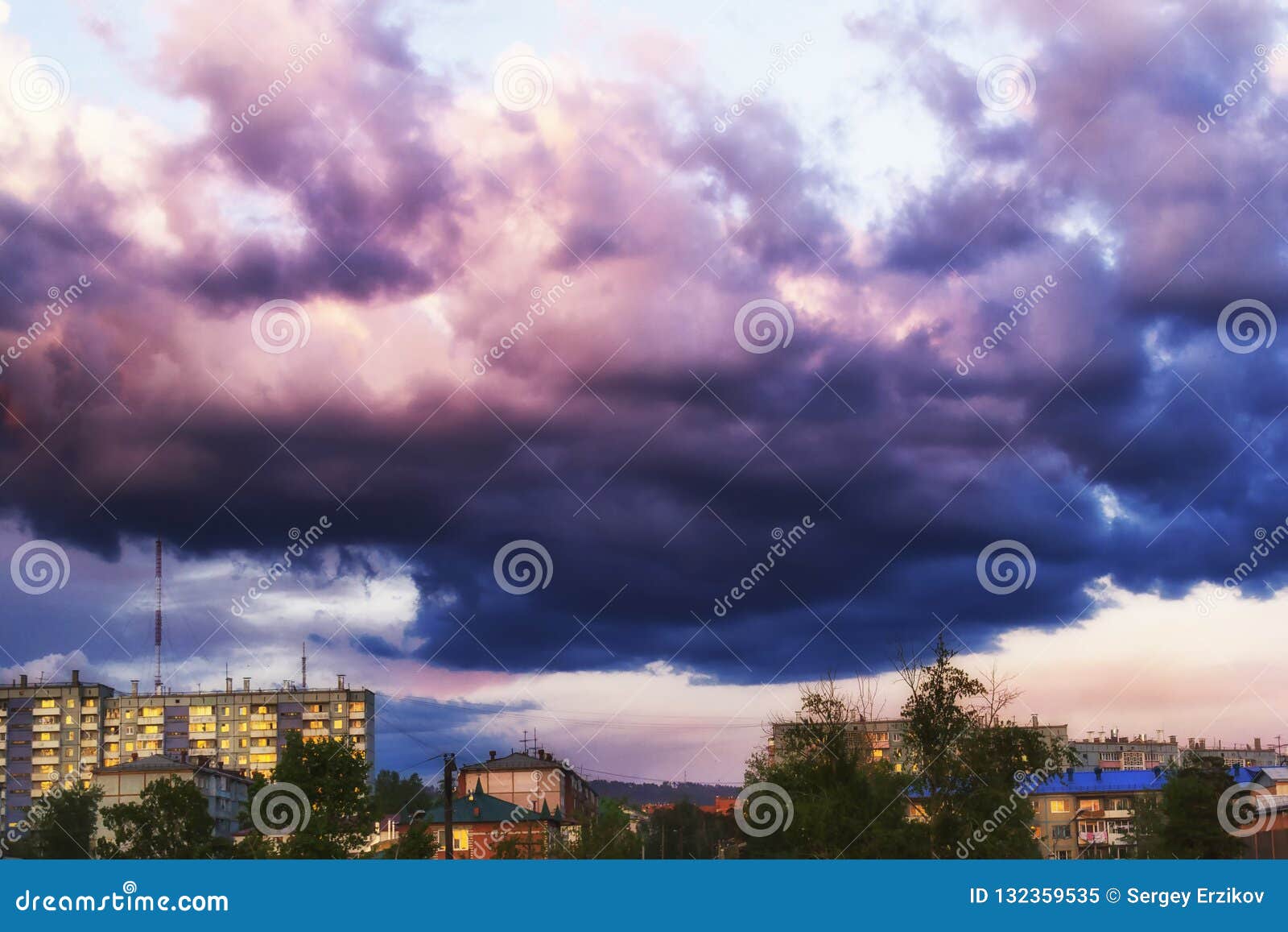 Dark Clouds Above the City before Thunderstorm. Picture of Approaching ...