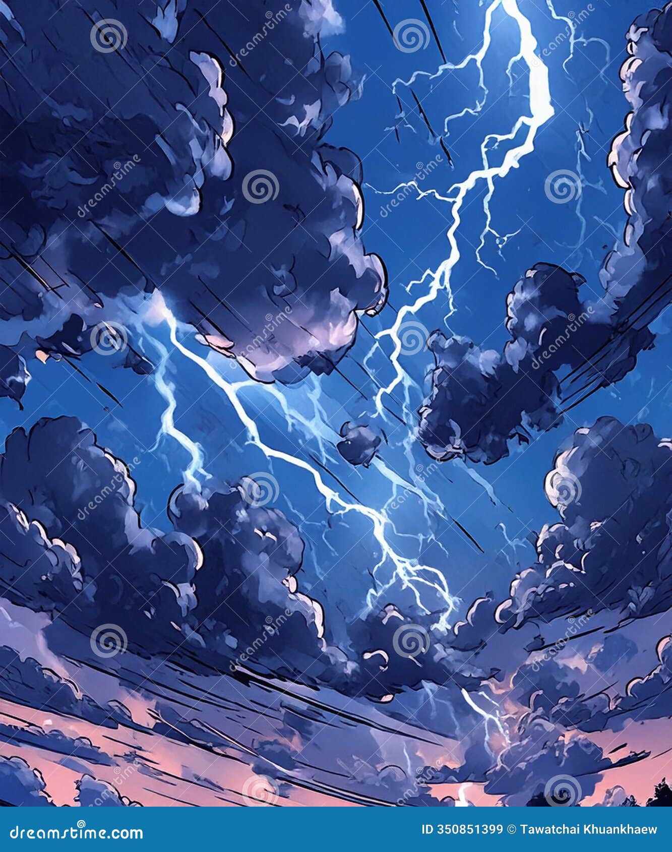 Dark Clouds Formation Storm Lightning Bold Anime Background Stock ...