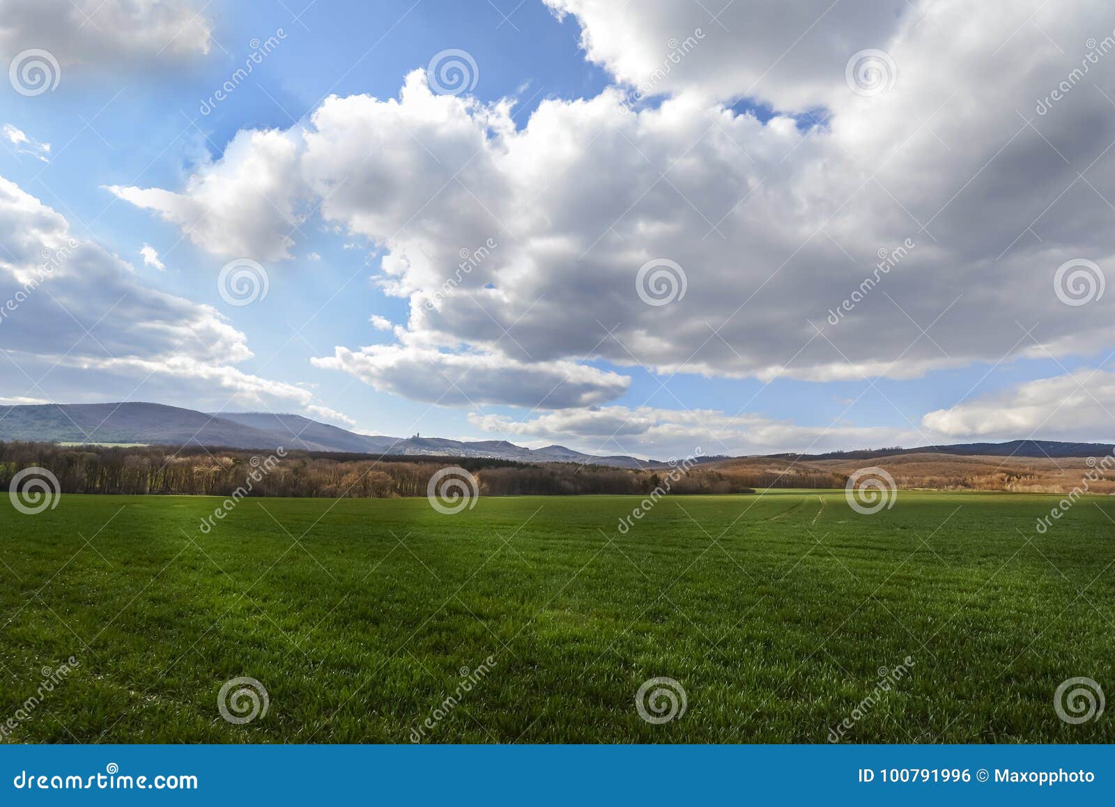 Dark Clouds Over the Field and Trees. Sky and Field in the Spring ...