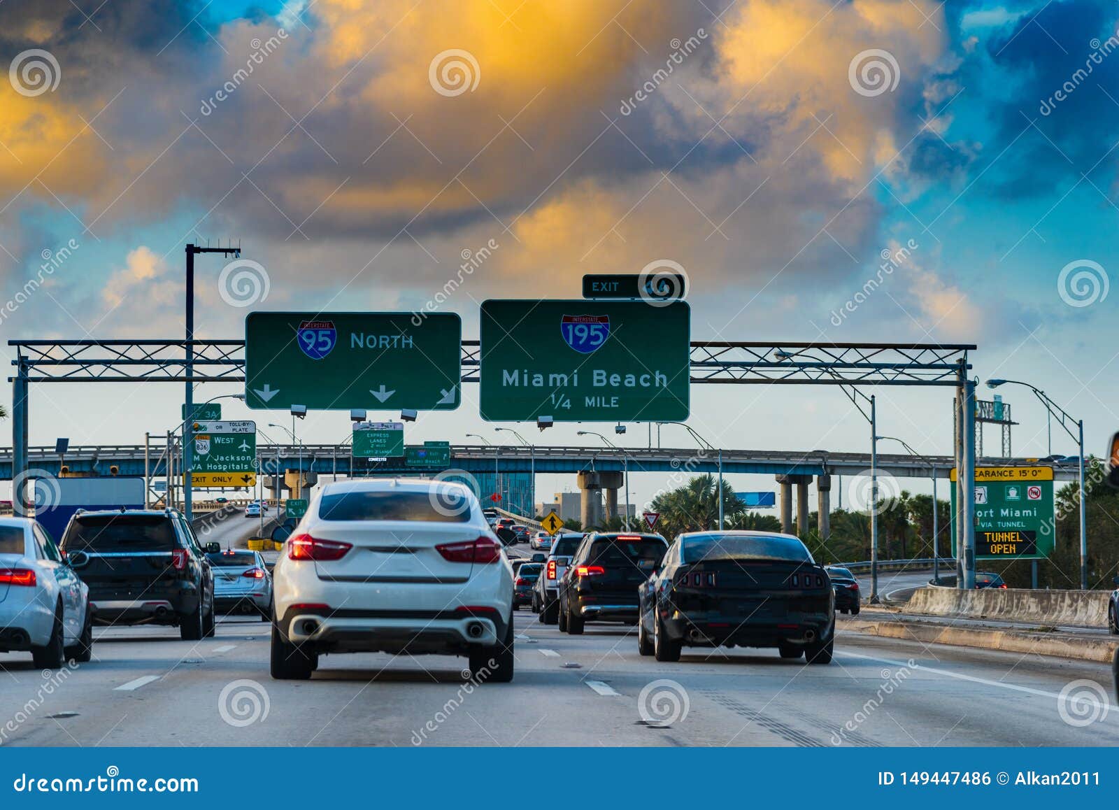 Dark Clouds Over Interstate 95 at Sunset in Miami Stock Photo - Image ...