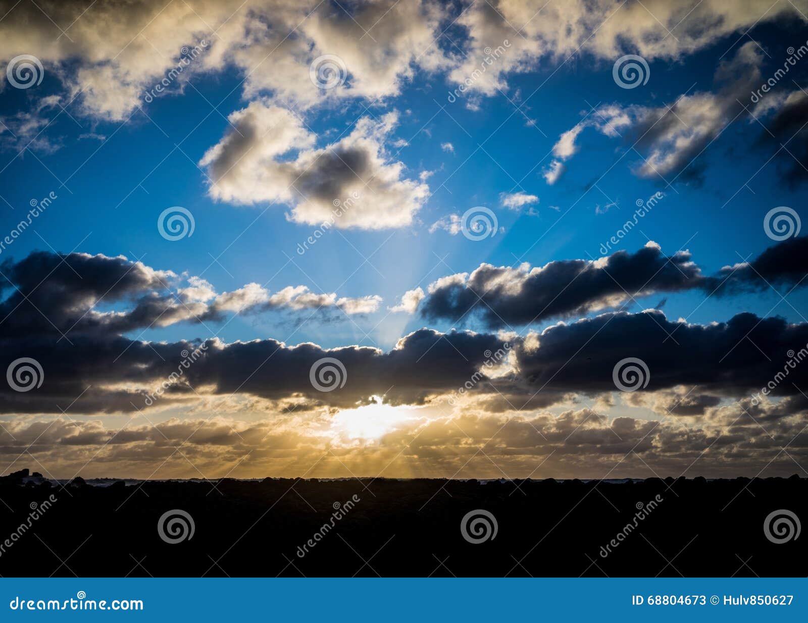 Dark Clouds with Sun Rays Over Sea. Stock Image - Image of cloudscape ...
