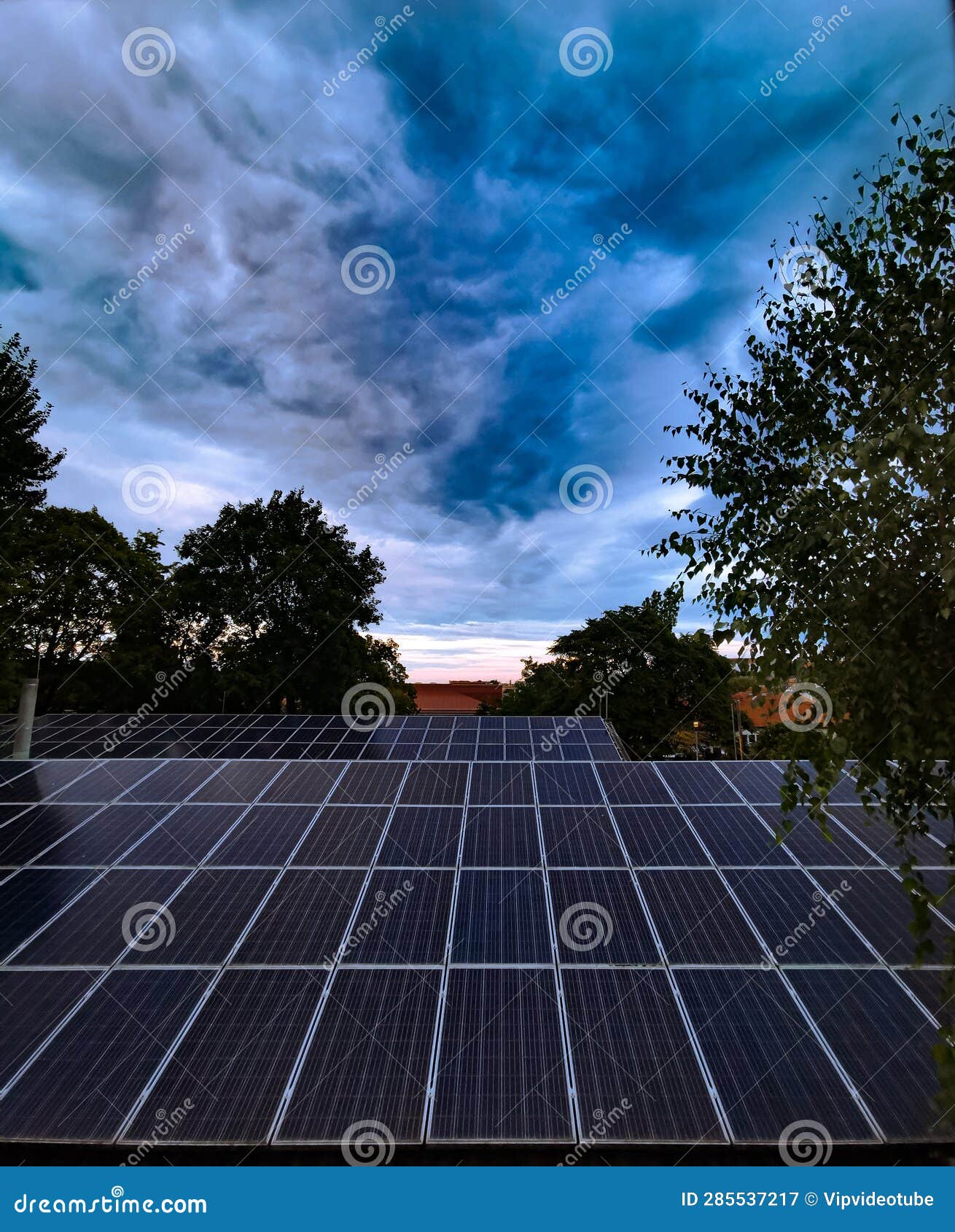 Dark Cloudy Sky Arrangement Over Solar Panels Stock Image - Image of ...