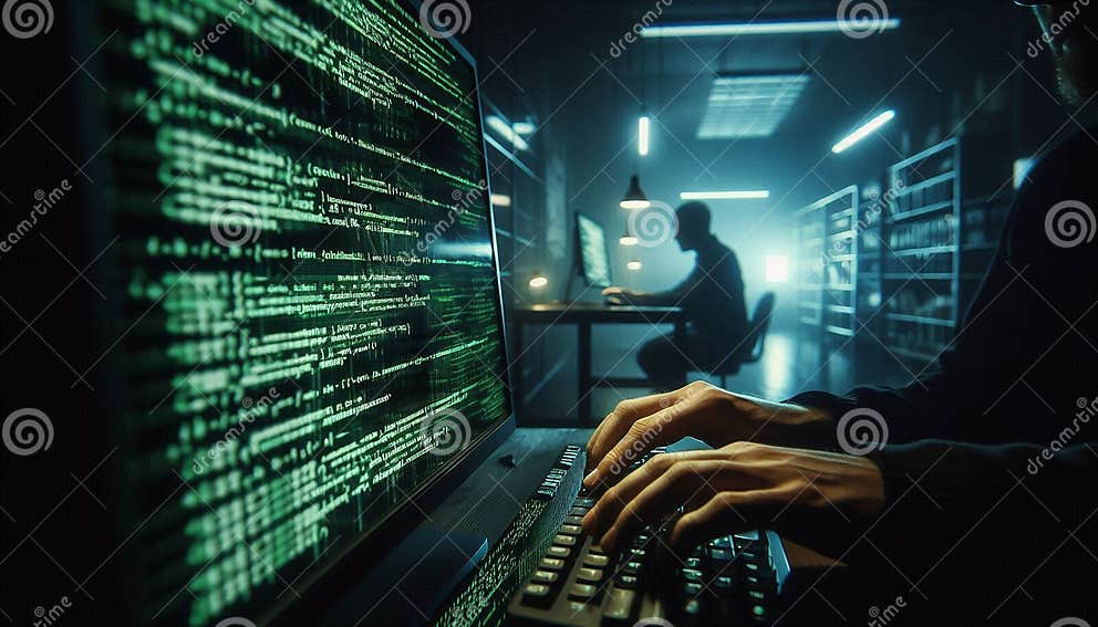 Dark Coding Environment With Green Text Display Stock Illustration Illustration Of Modern