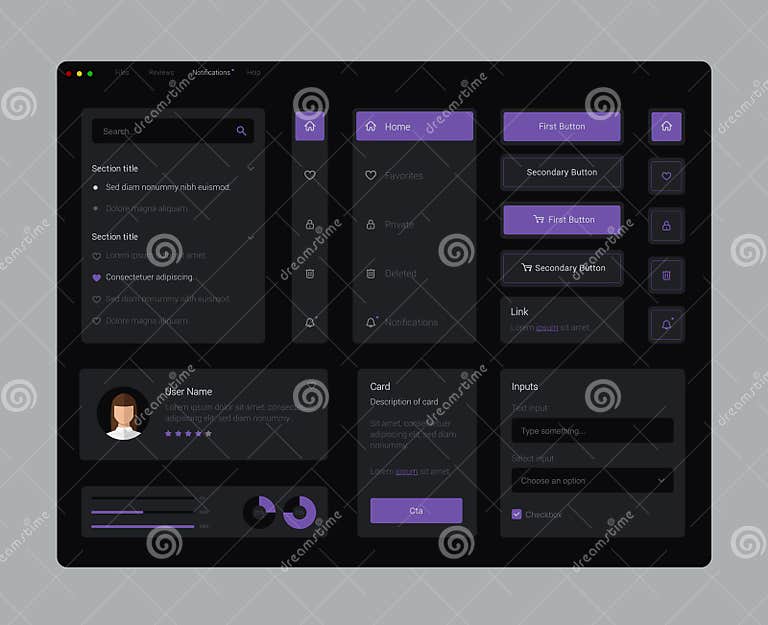 Dark Collection of Gradient Purple Ui Ux Elements. Ux Dashboard User ...