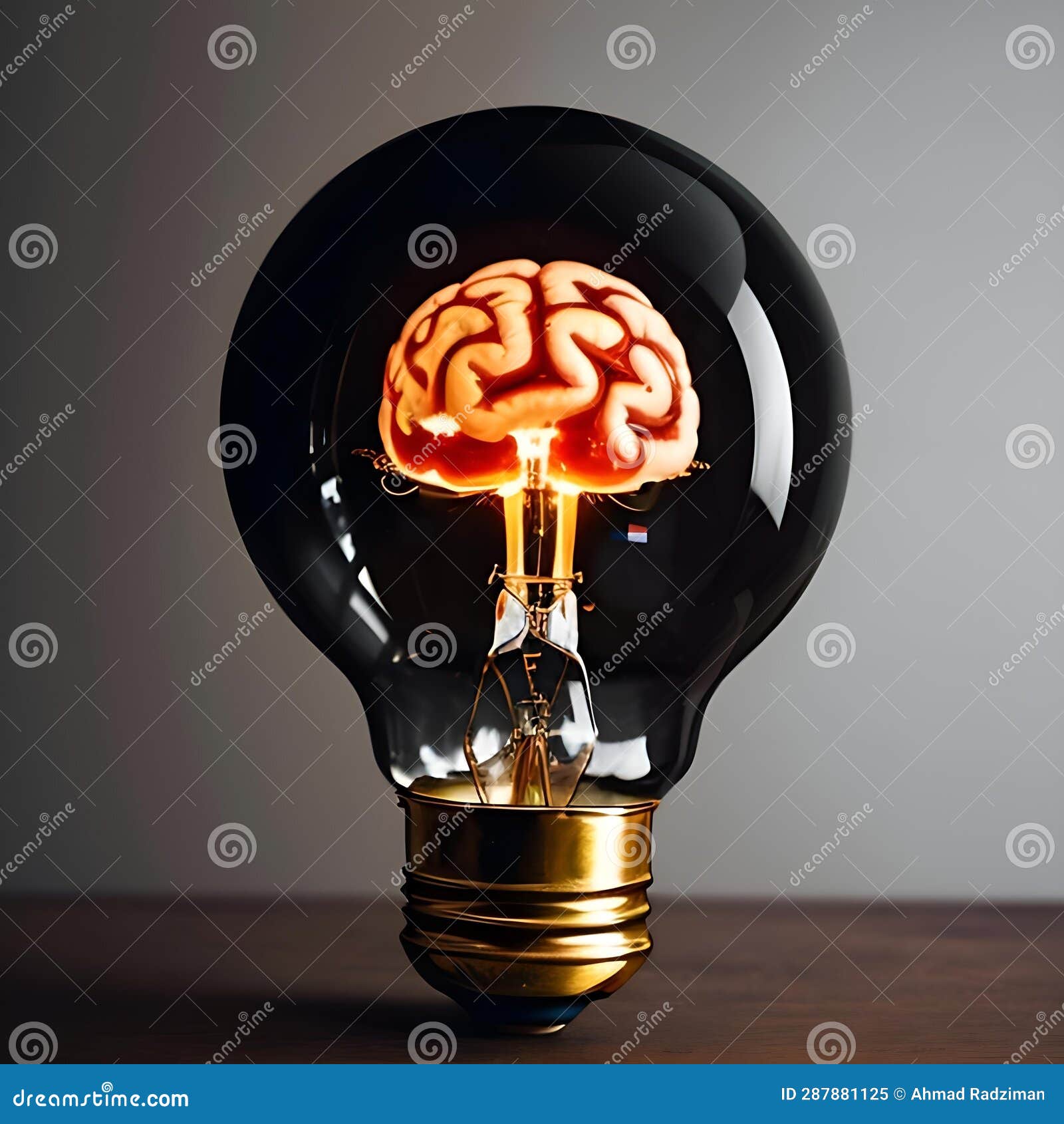 A Dark Colored Bulb with a Human Brain Inside. this Picture is Suitable ...