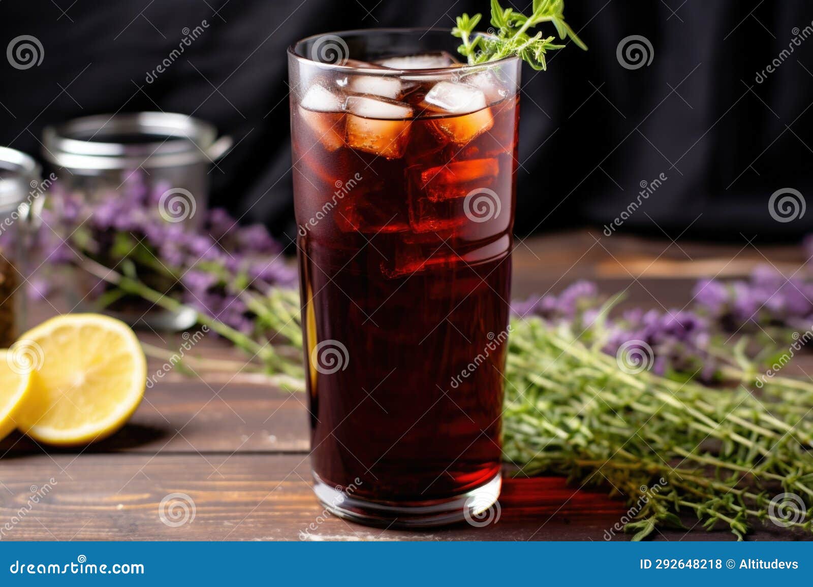 Dark-colored Huckleberry Iced Tea in a Clear Tall Glass Stock Photo ...