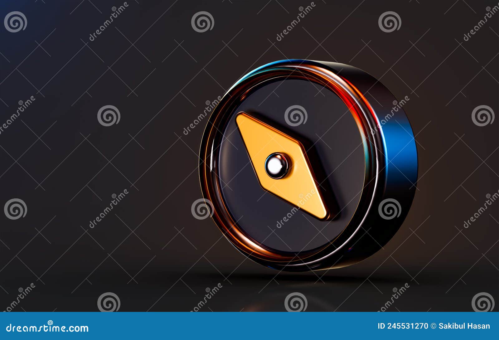 Dark Compass Icon 3d Render Concept for Direction Mark Using Map ...
