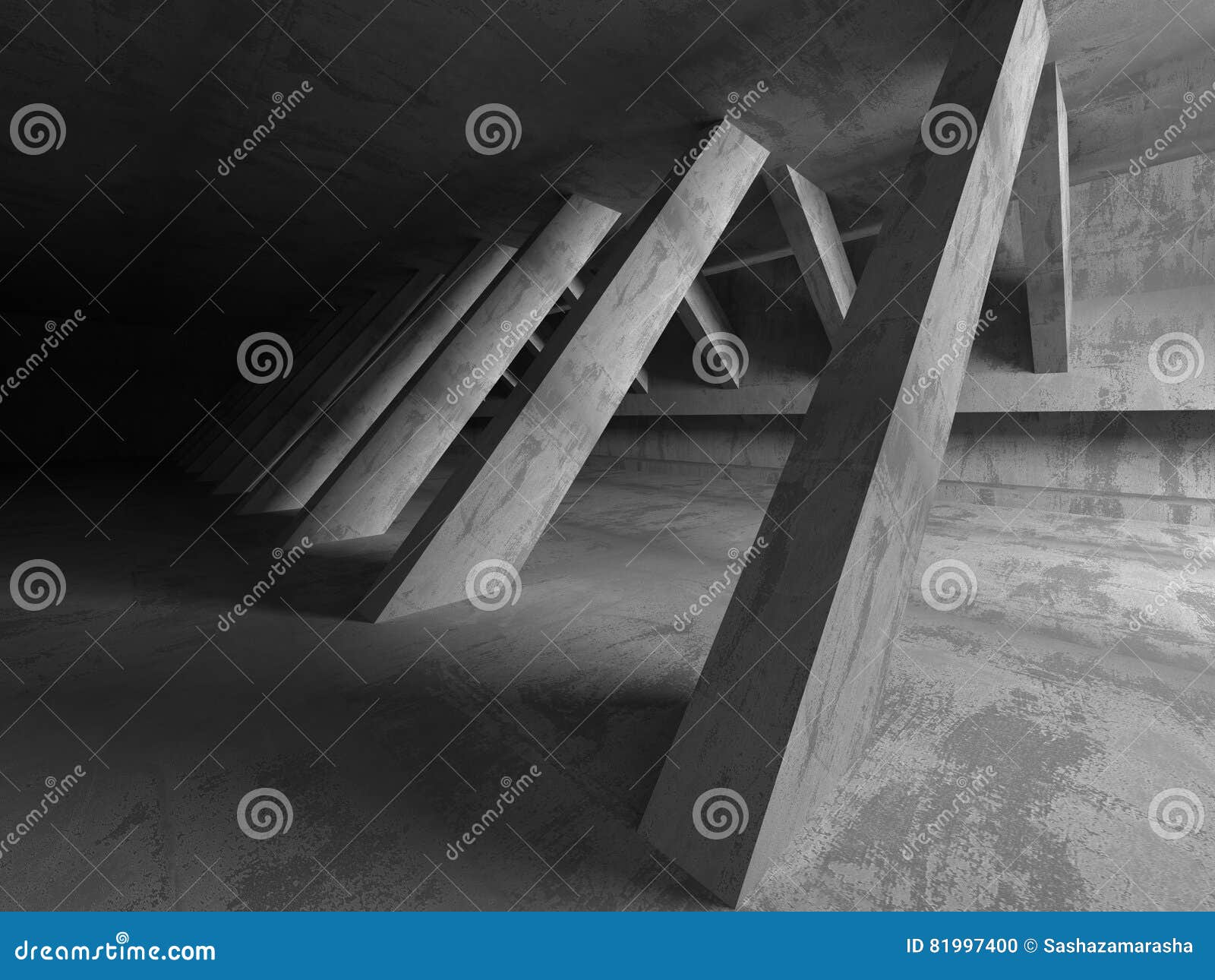 Dark Concrete Chaotic Construction. Empty Room Interior Stock ...