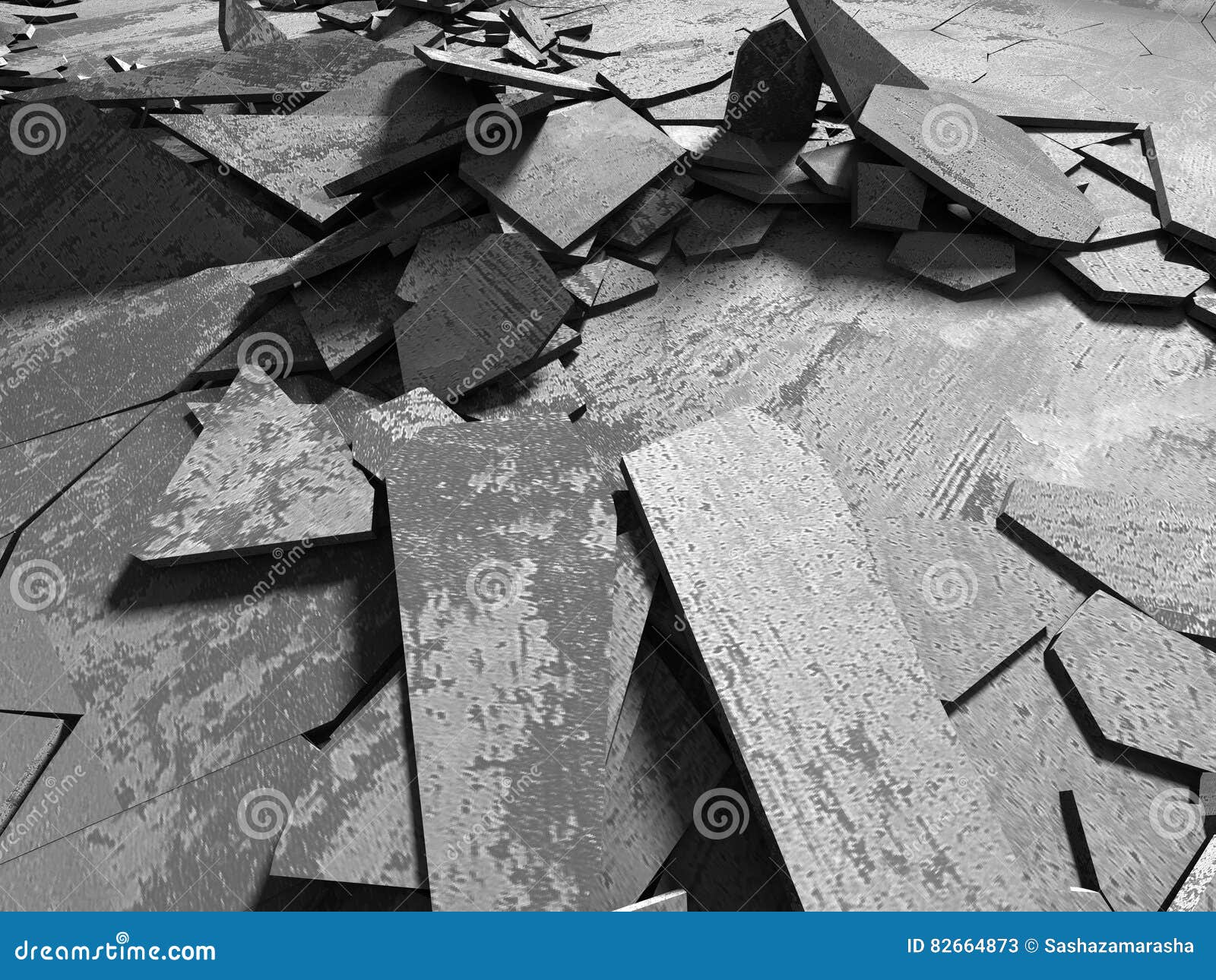 Dark Concrete Destruction Surface with Many Chaotic Broken Piece Stock ...