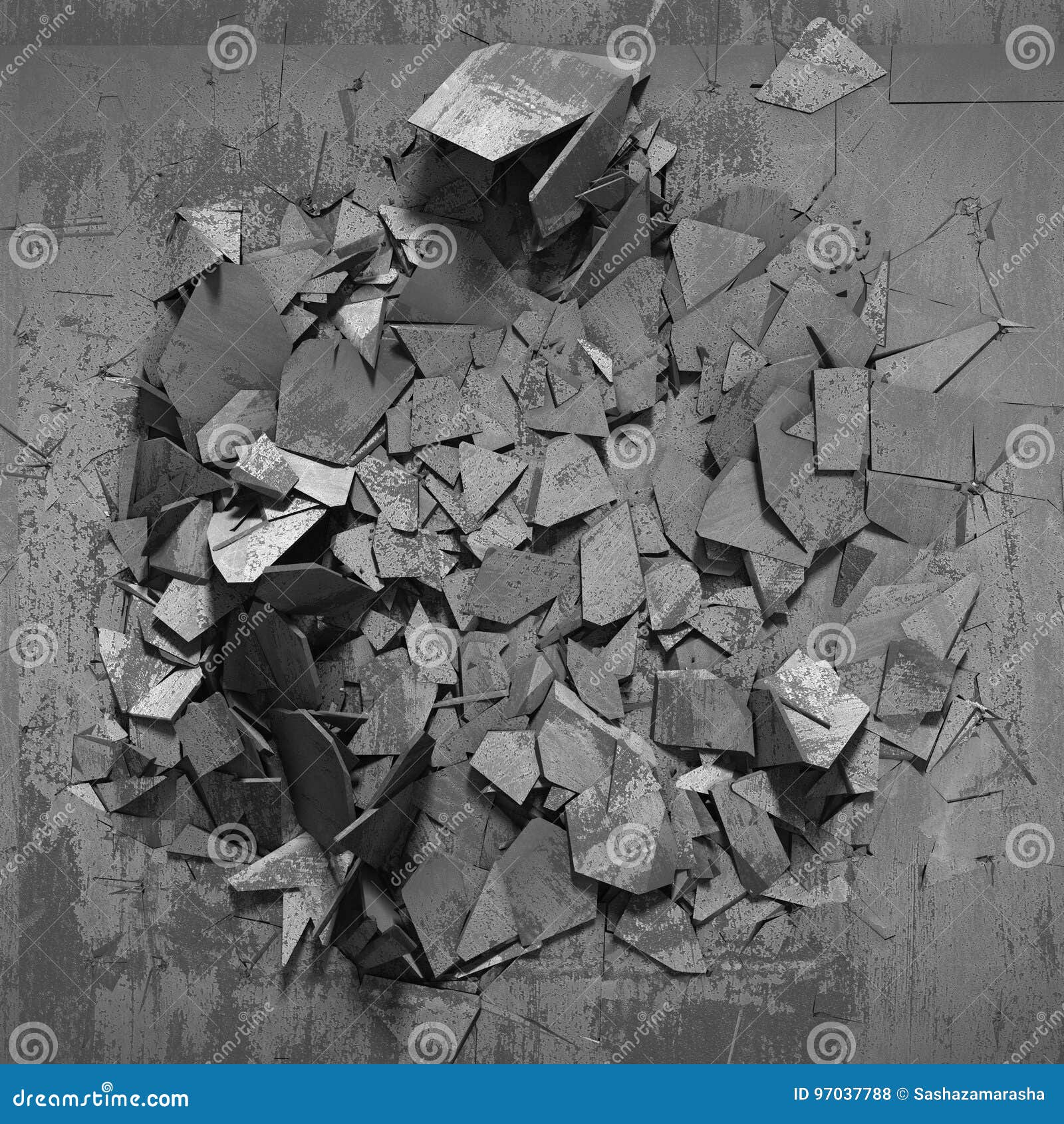 Dark Concrete Destruction Surface with Many Chaotic Broken Piece Stock ...