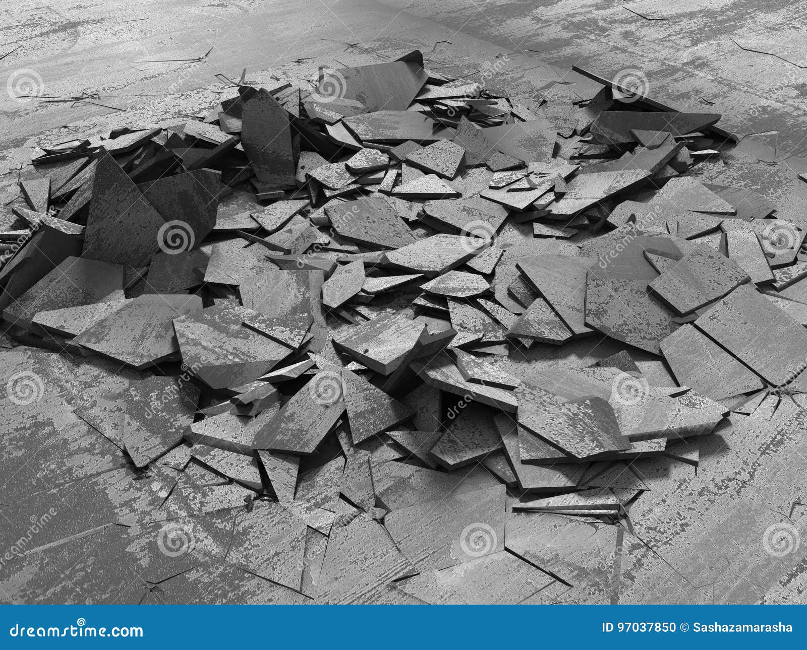 Dark Concrete Destruction Surface with Many Chaotic Broken Piece Stock ...