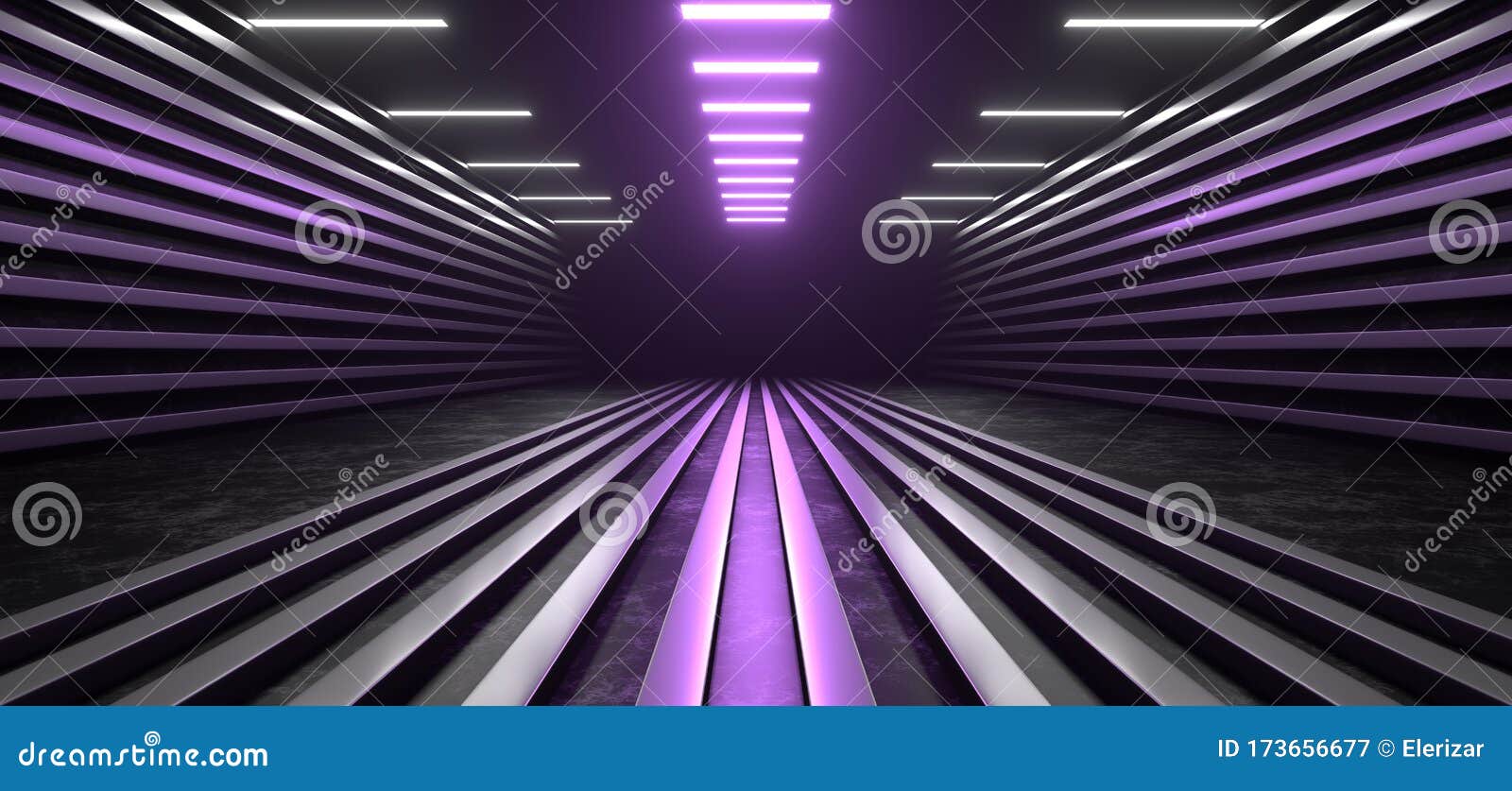Dark Corridor with Bright Colored Neon Lights on a Black Background. 3d ...