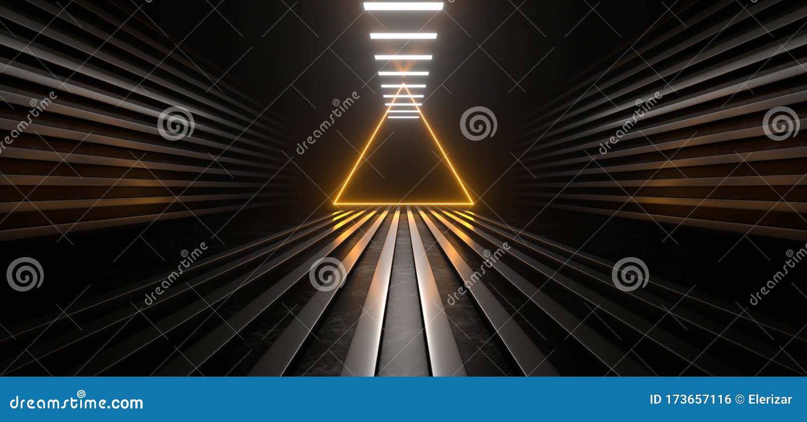 Dark Corridor with Bright Colored Neon Lights on a Black Background. 3d ...