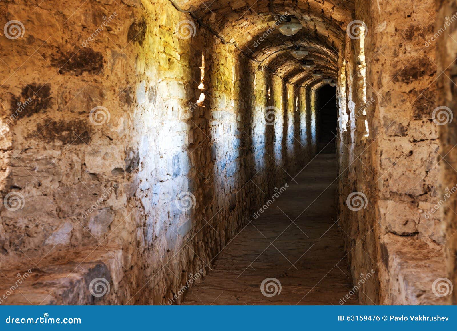 Dark corridor in dungeon stock photo. Image of background - 63159476