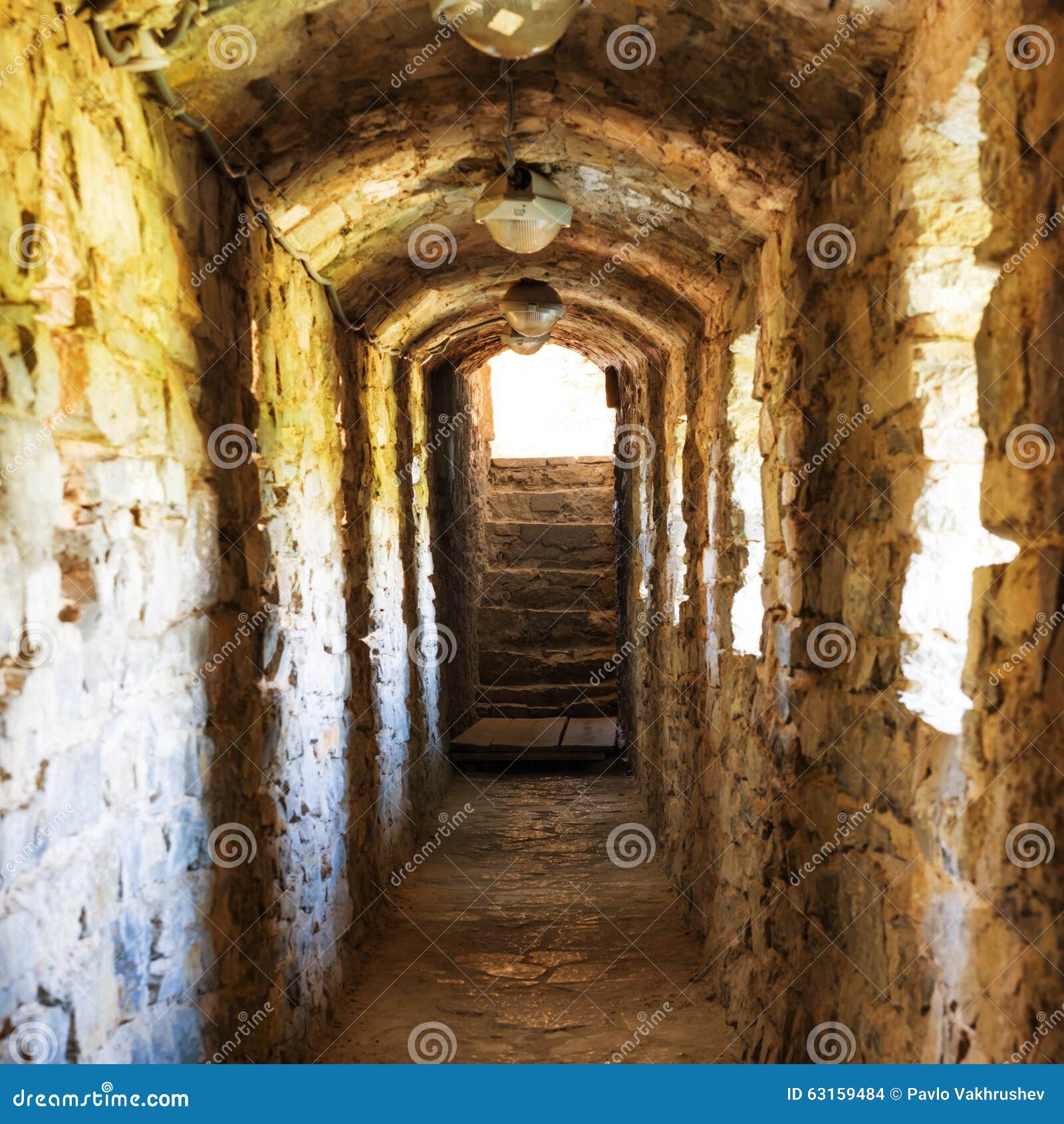 Dark corridor in dungeon stock photo. Image of dungeon - 63159484