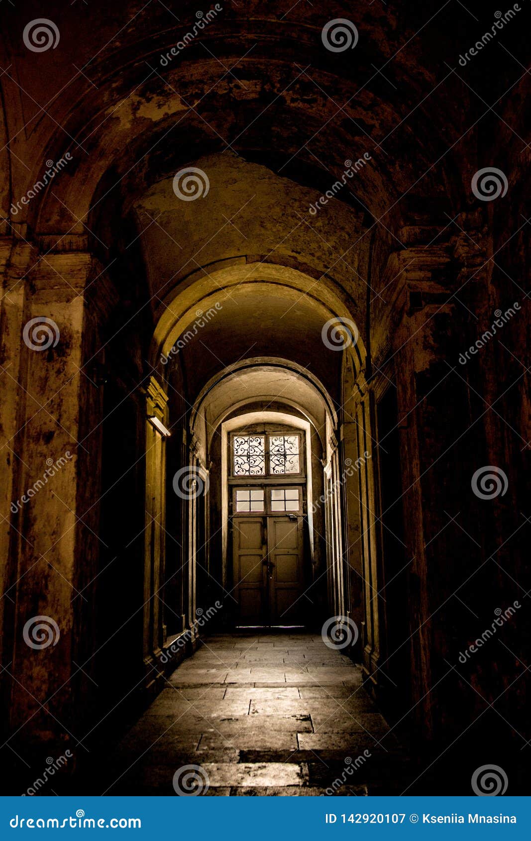 The Dark Corridor at the End of Which a Door Stock Image - Image of ...