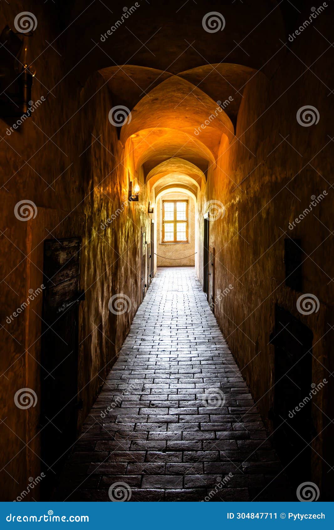 Dark Corridor of Medieval Castle Stock Image - Image of wall, temple ...