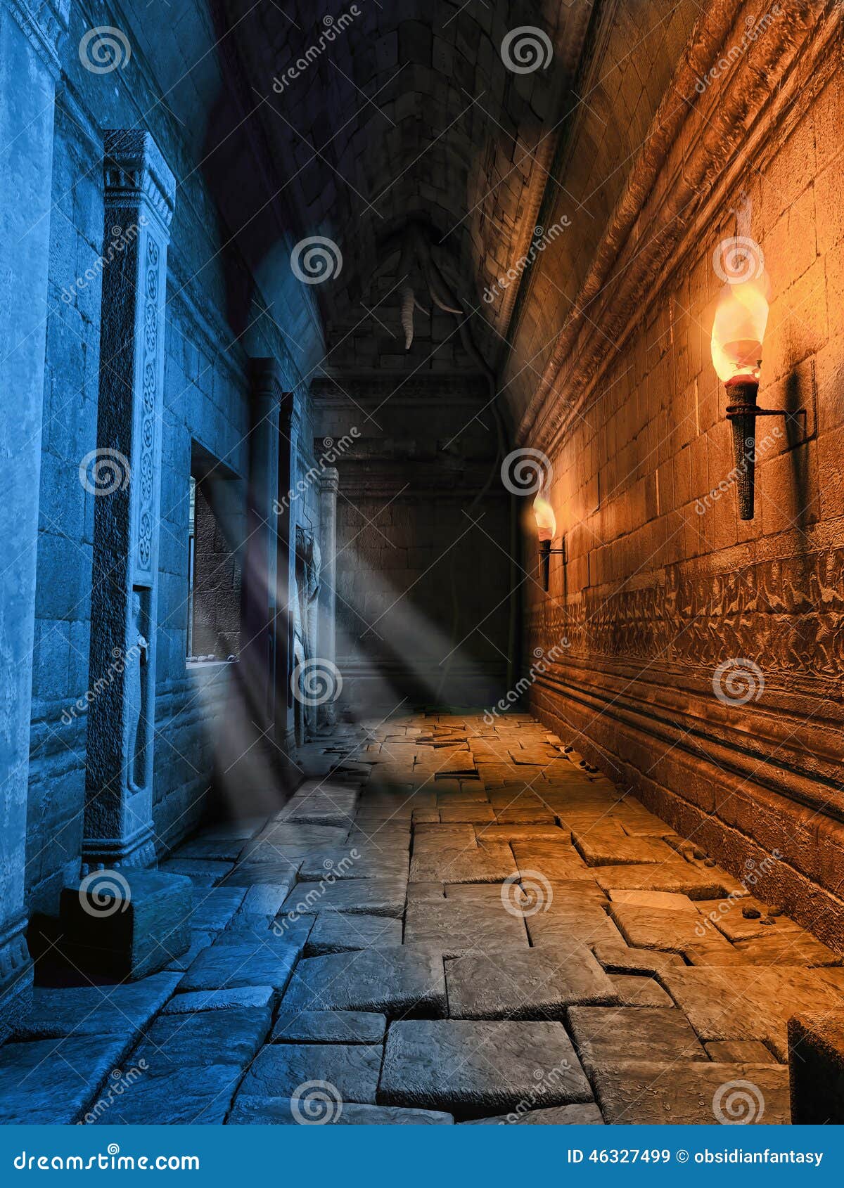 Dark Corridor With Cabinet Doors And Freezelight Figures On It. Horror ...