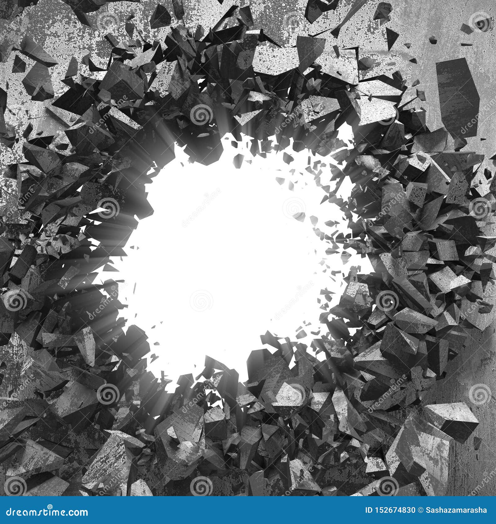 Dark Cracked Broken Hole in Concrete Wall. Grunge Background Stock ...