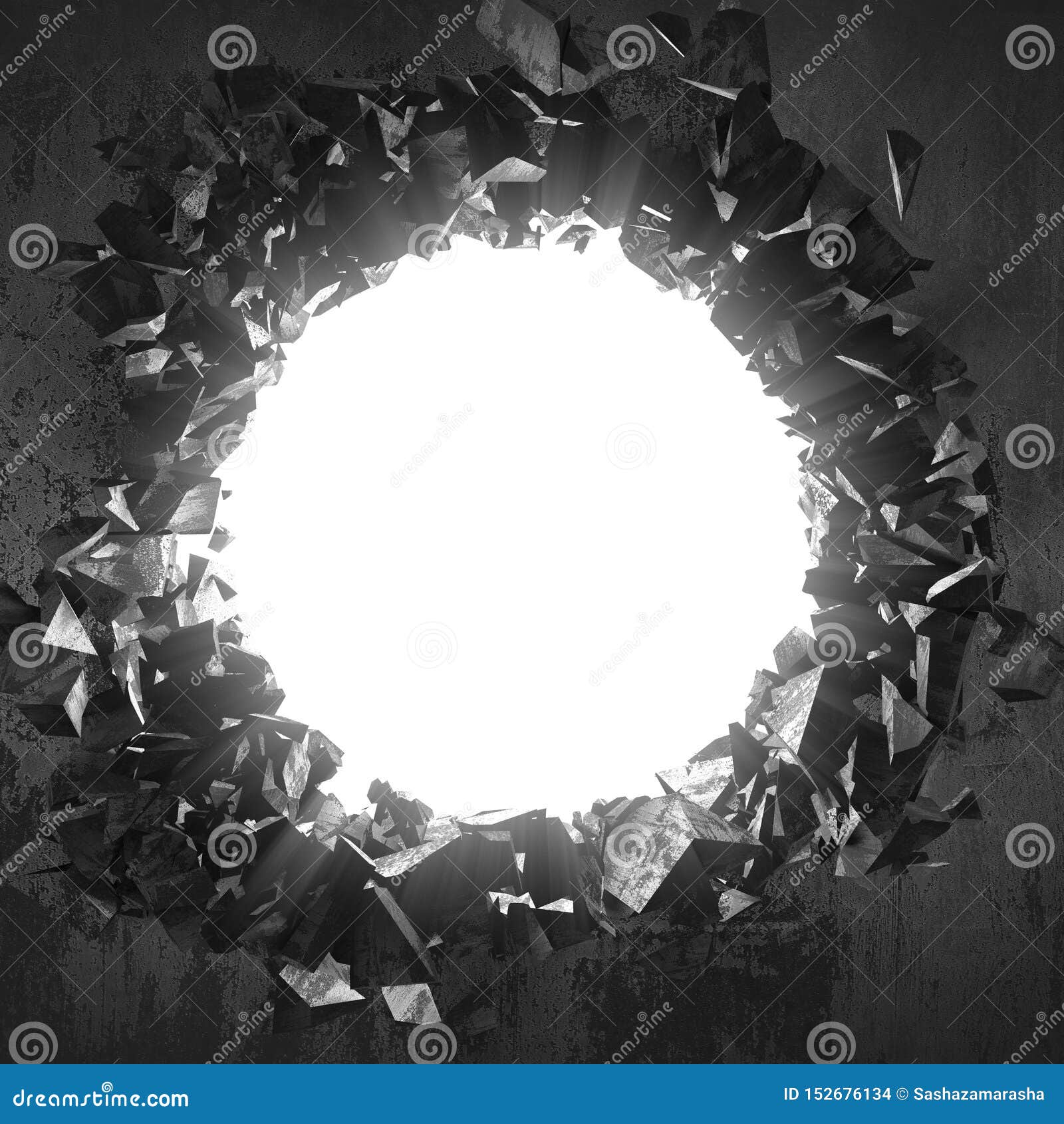 Dark Cracked Broken Hole in Concrete Wall. Grunge Background Stock ...