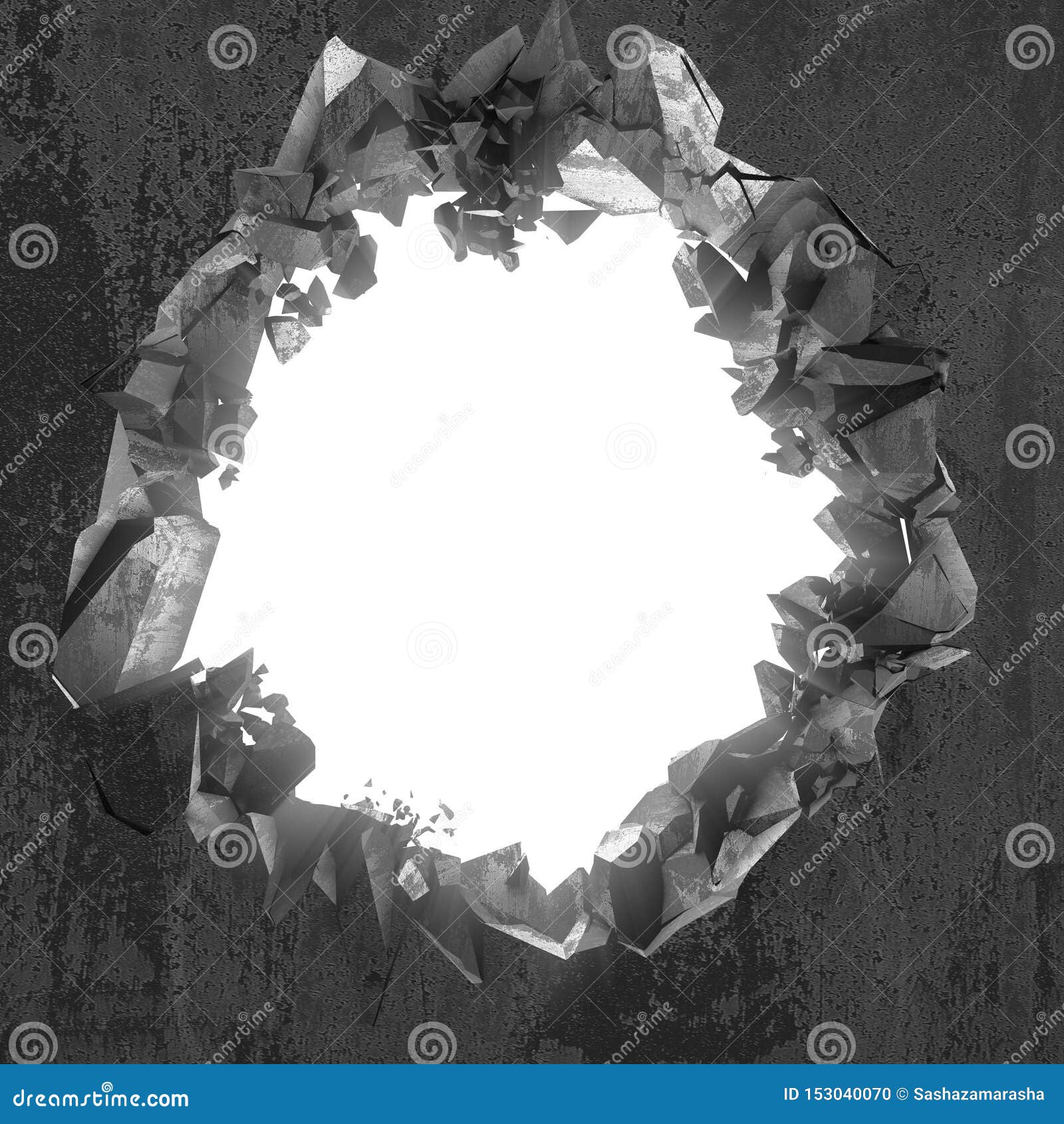 Dark Cracked Broken Hole in Concrete Wall. Grunge Background Stock ...