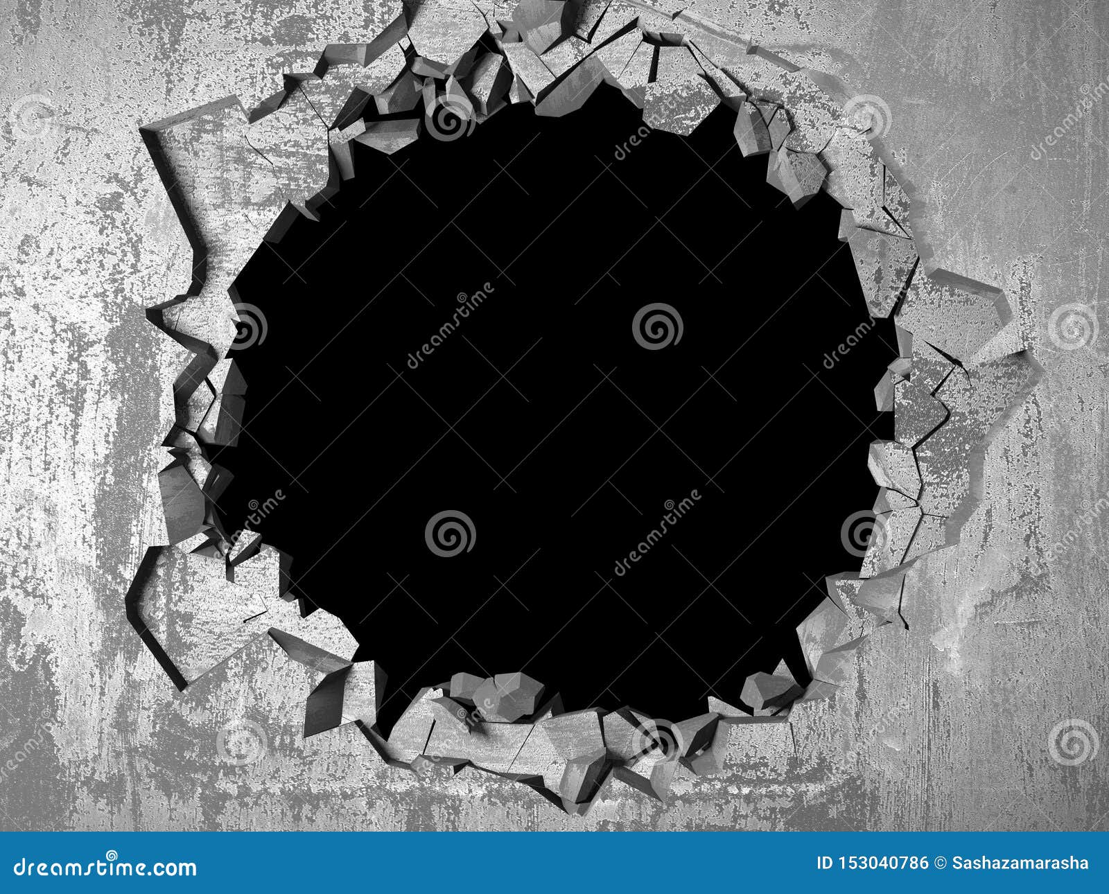 Dark Cracked Broken Hole in Concrete Wall. Grunge Background Stock ...