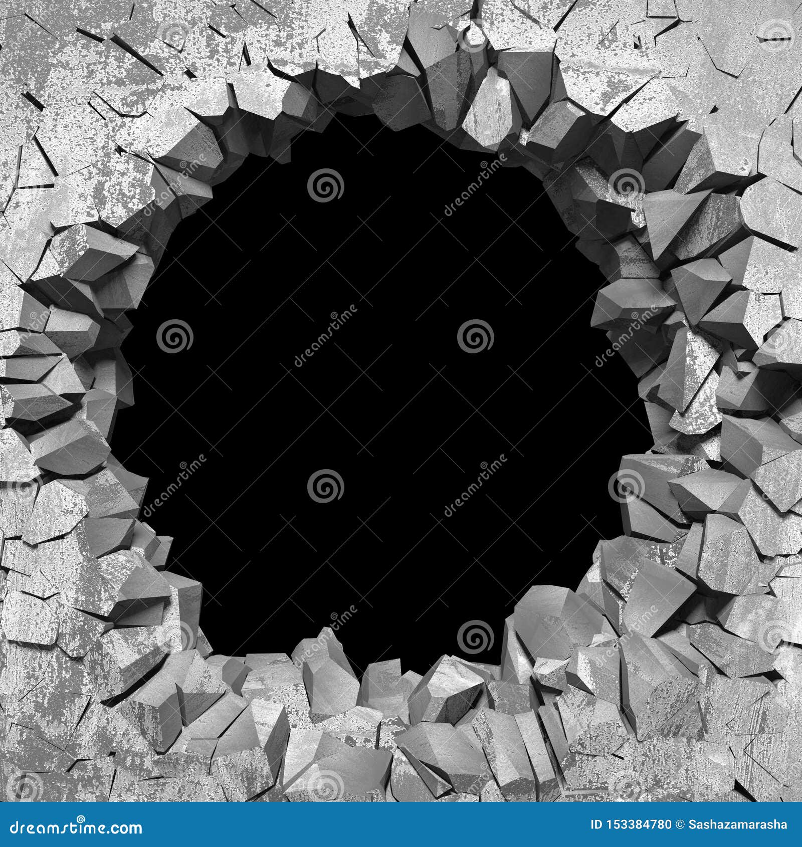 Dark Cracked Broken Hole in Concrete Wall. Grunge Background Stock ...