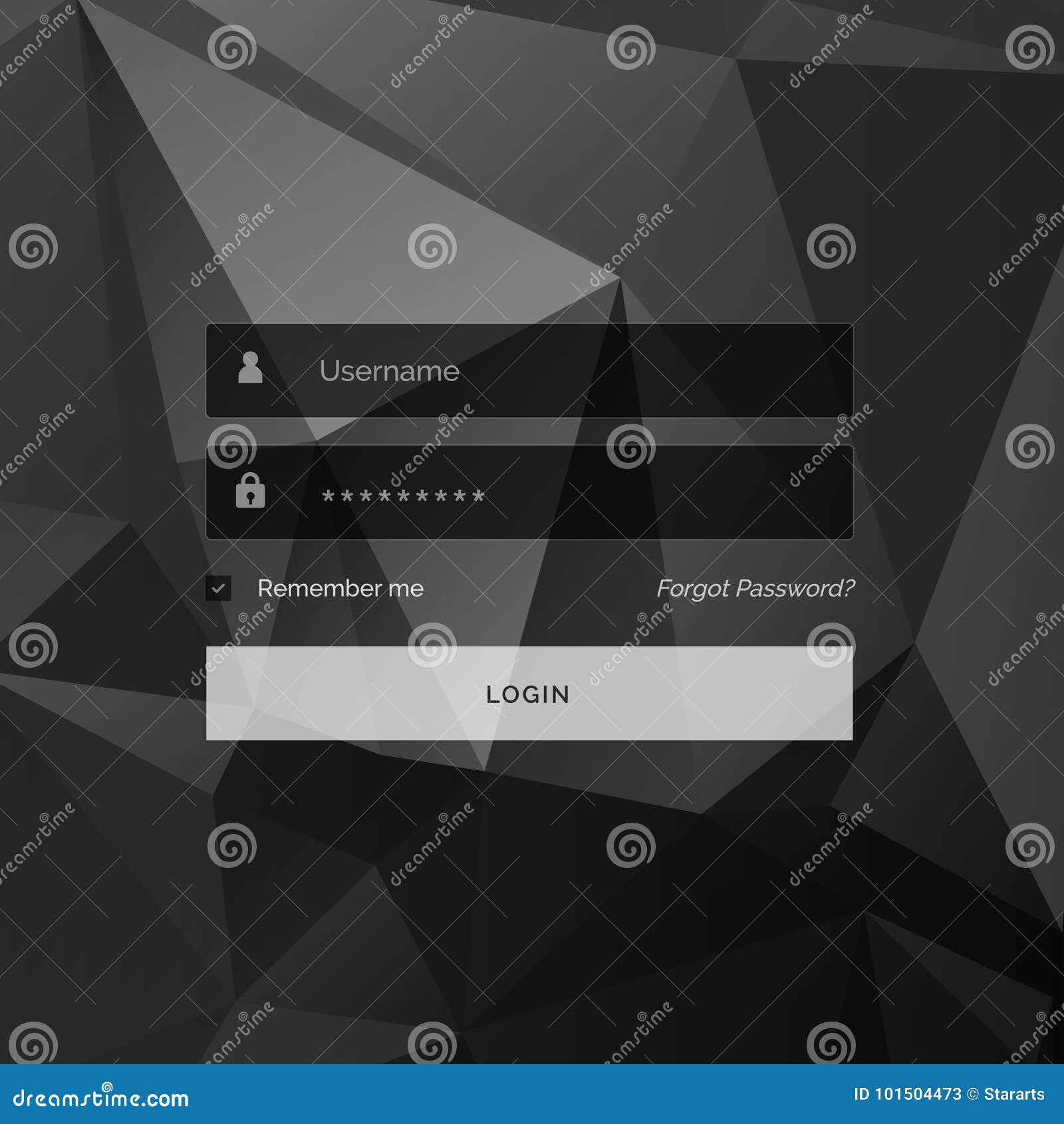 Dark Creative Login Form Template Design with Abstract Shapes Stock ...