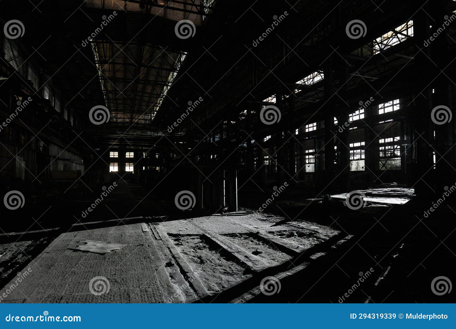 Dark and Creepy Abandoned Industrial Building at Night Stock Image ...