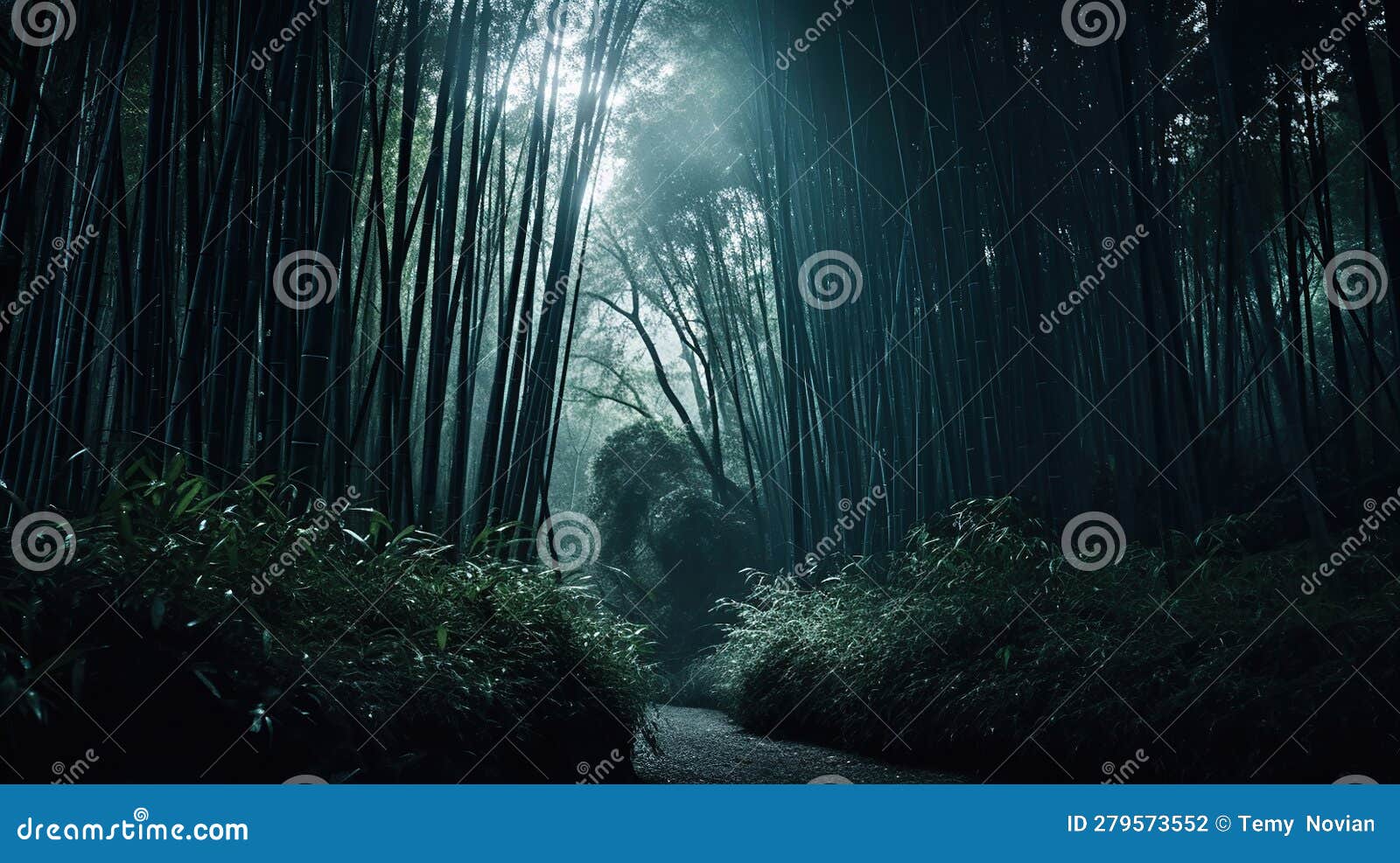 Dark Creepy Bamboo Forest with a Mysterious Light. Generative Ai Stock ...