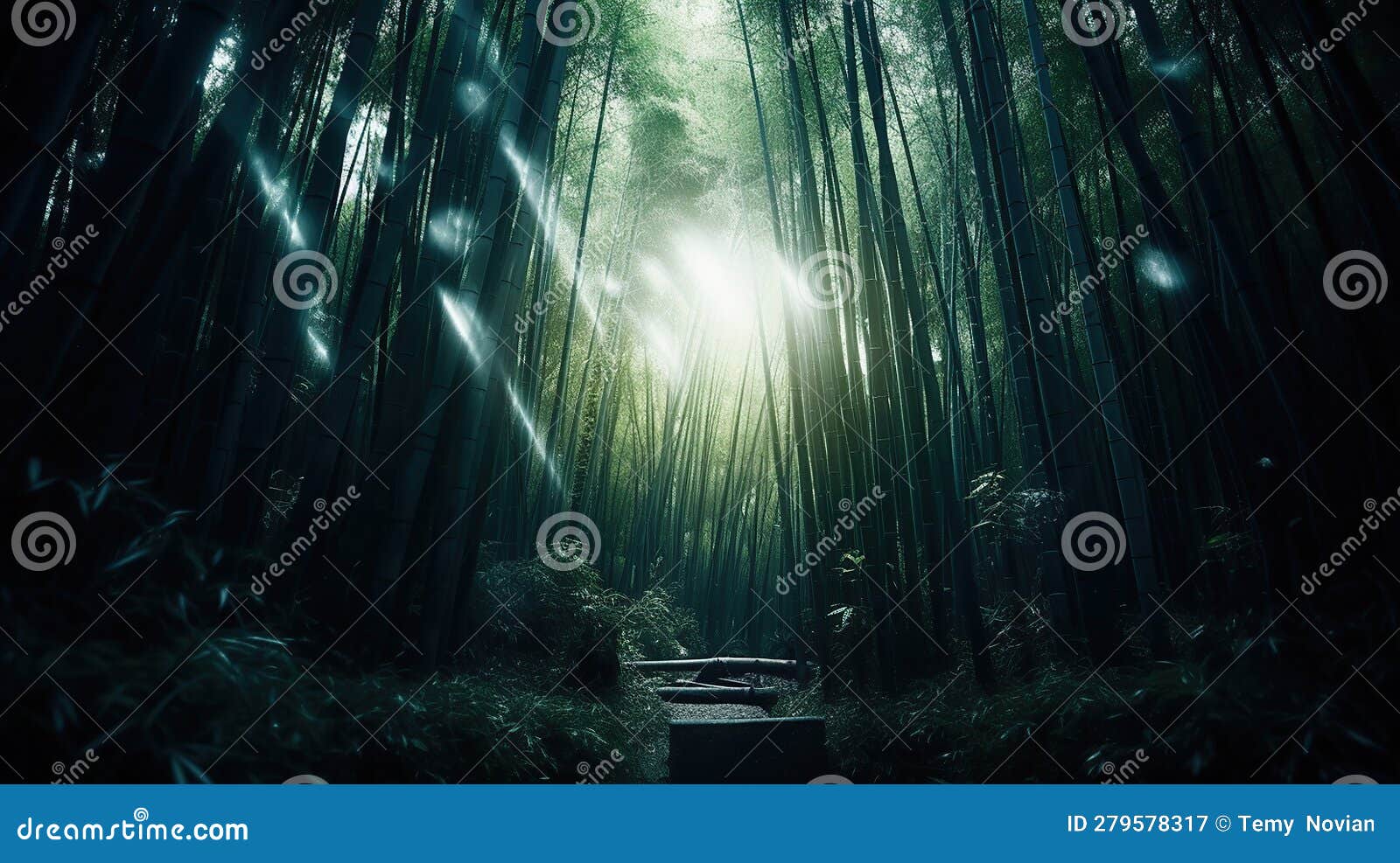 Dark Creepy Bamboo Forest with a Mysterious Light. Generative Ai Stock ...